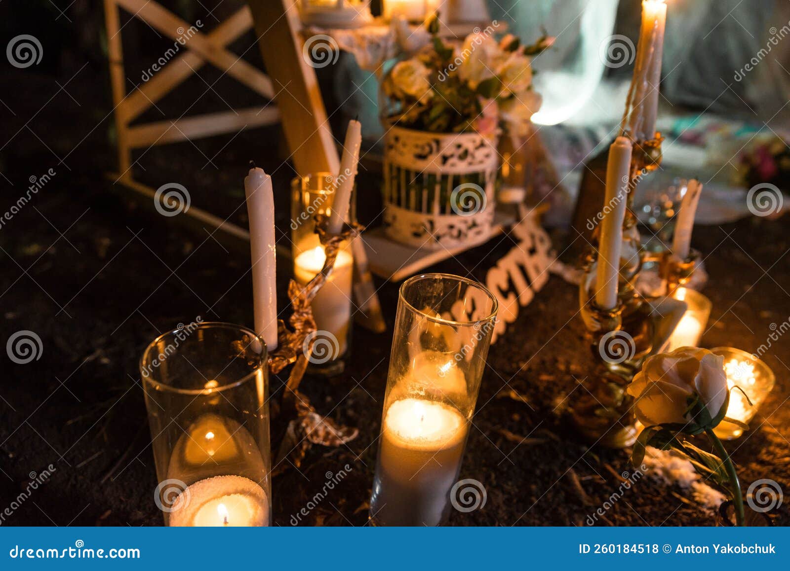 Wedding Decorations at Night Stock Photo - Image of romantic ...