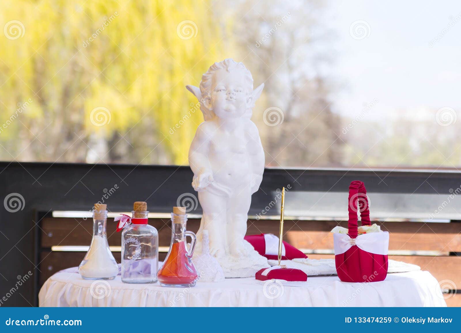 Wedding Decorations on the Table in the Form of an Angel and Boxes ...