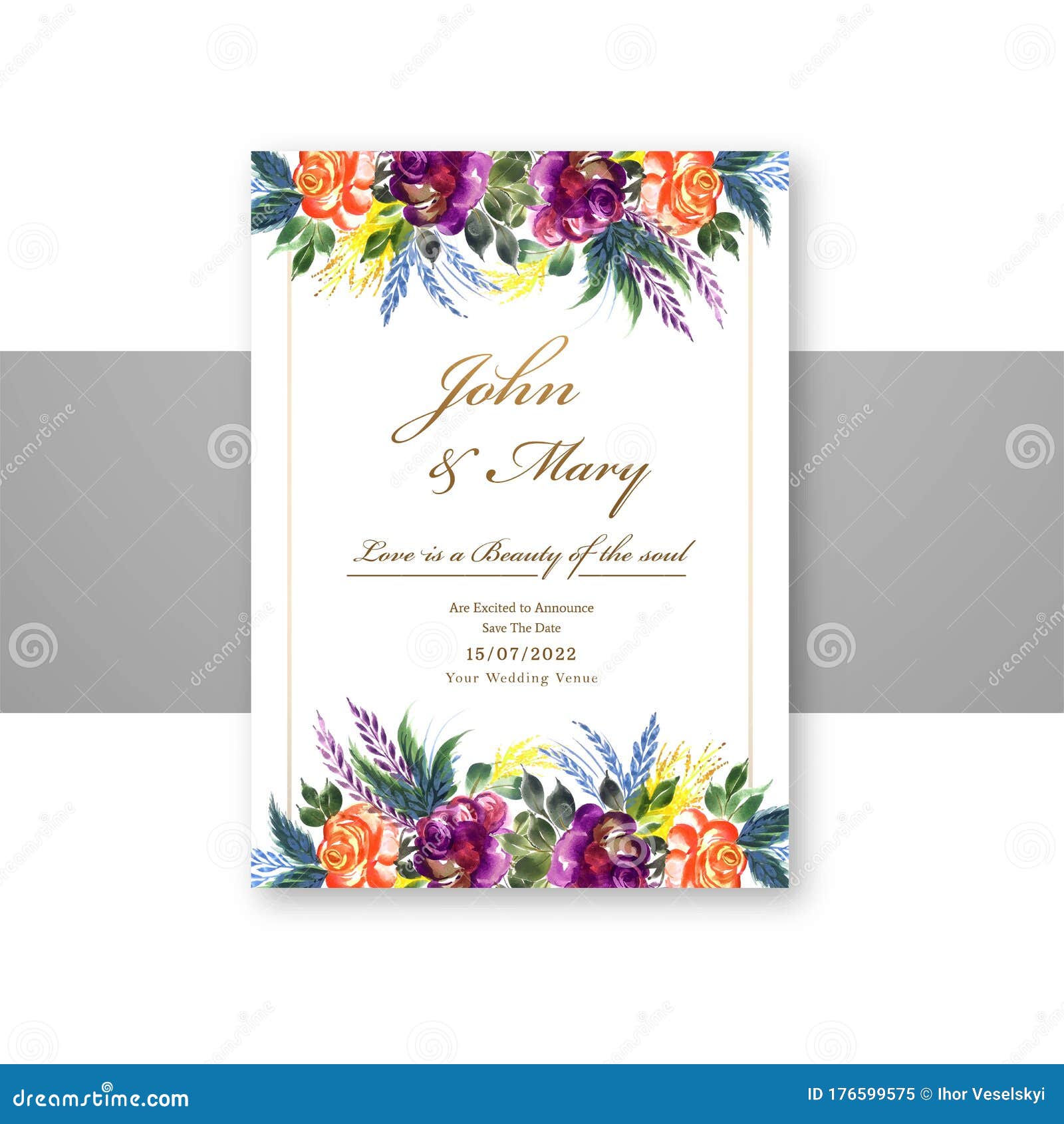 Wedding Decorative Flowers Save the Date on Menu Card Template Stock ...