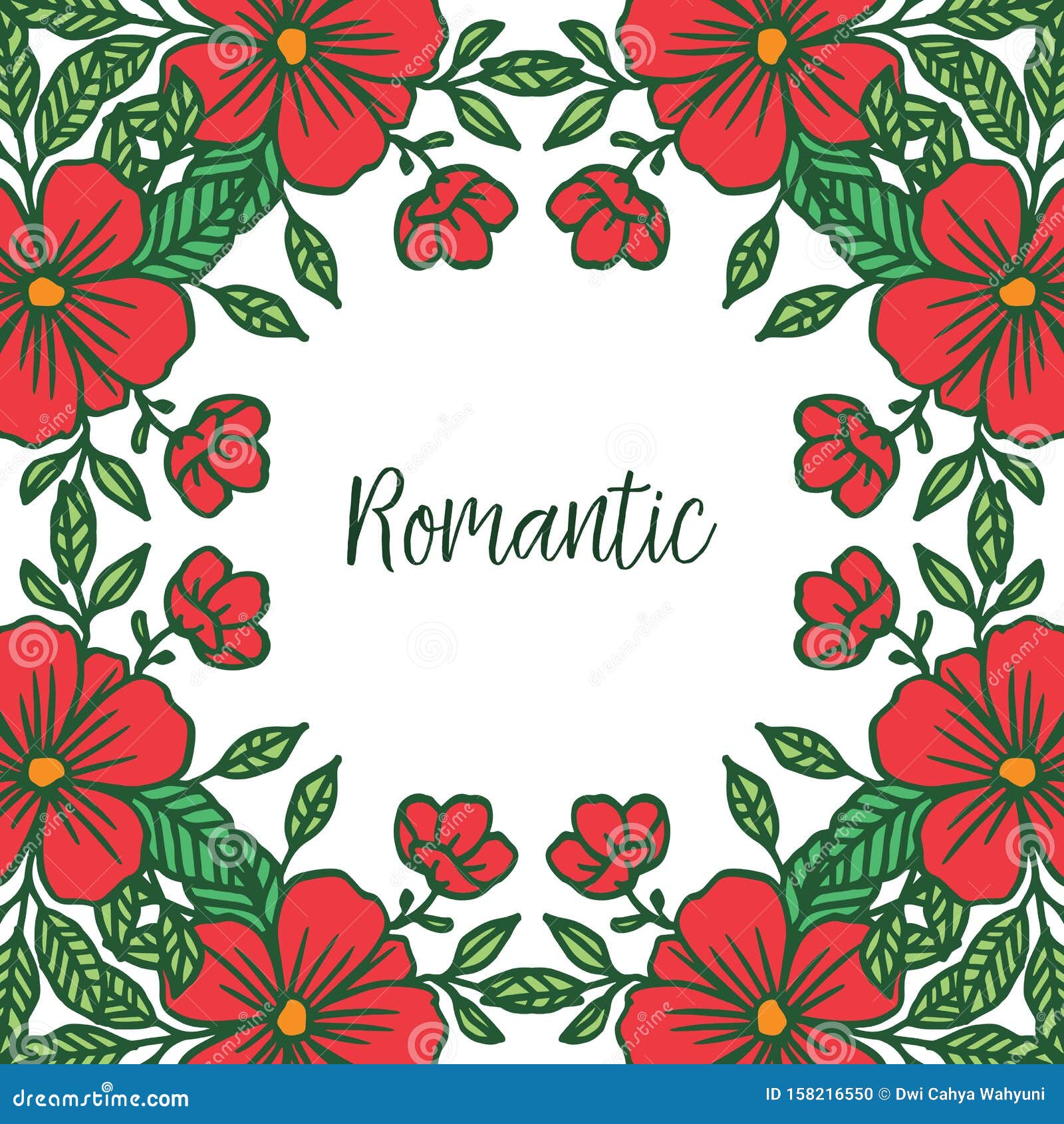 Wedding Design Card Romantic with Element of Red Flower Frame. Vector ...