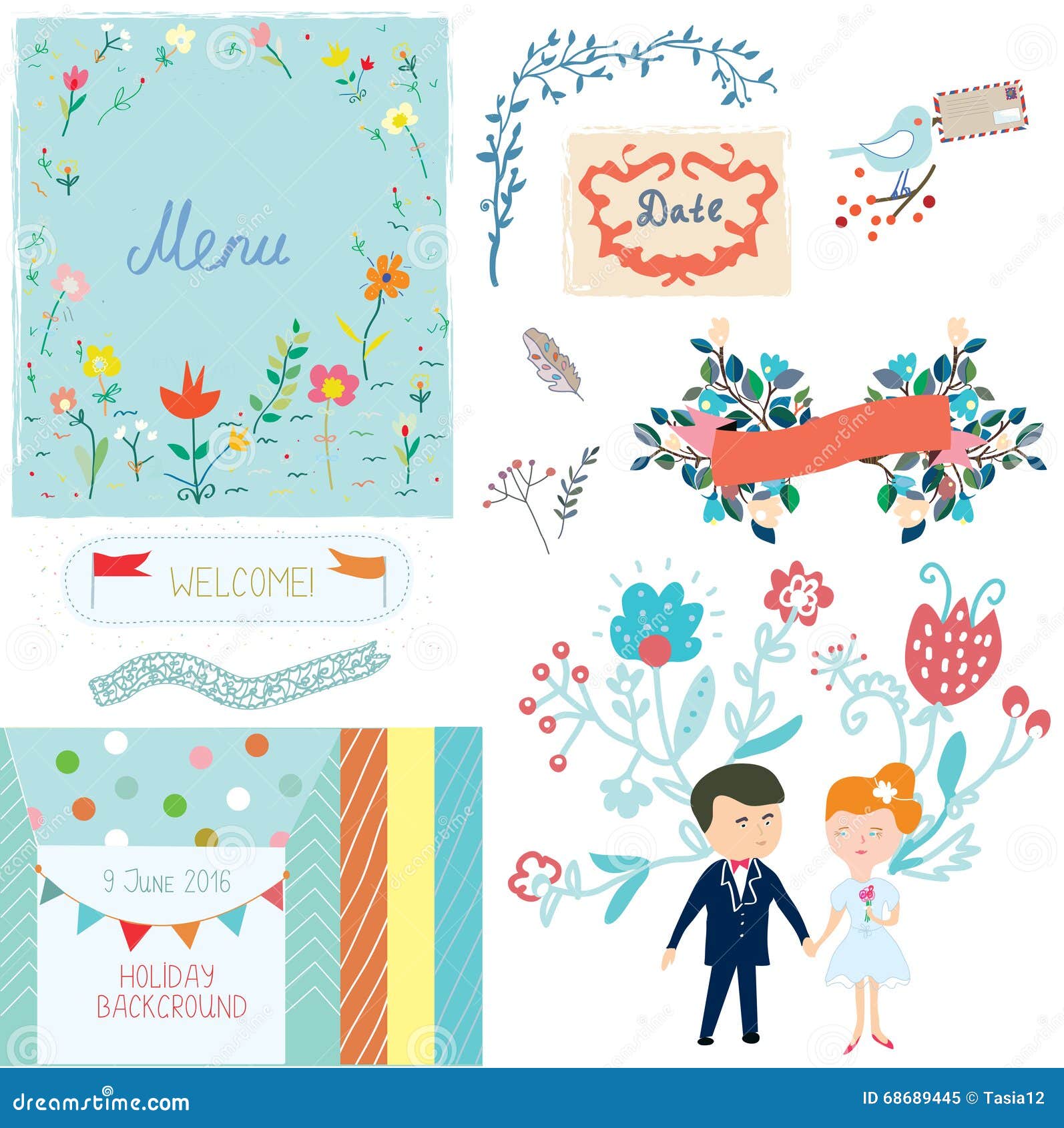 Wedding Design Elements with Cute Design Stock Vector - Illustration of ...