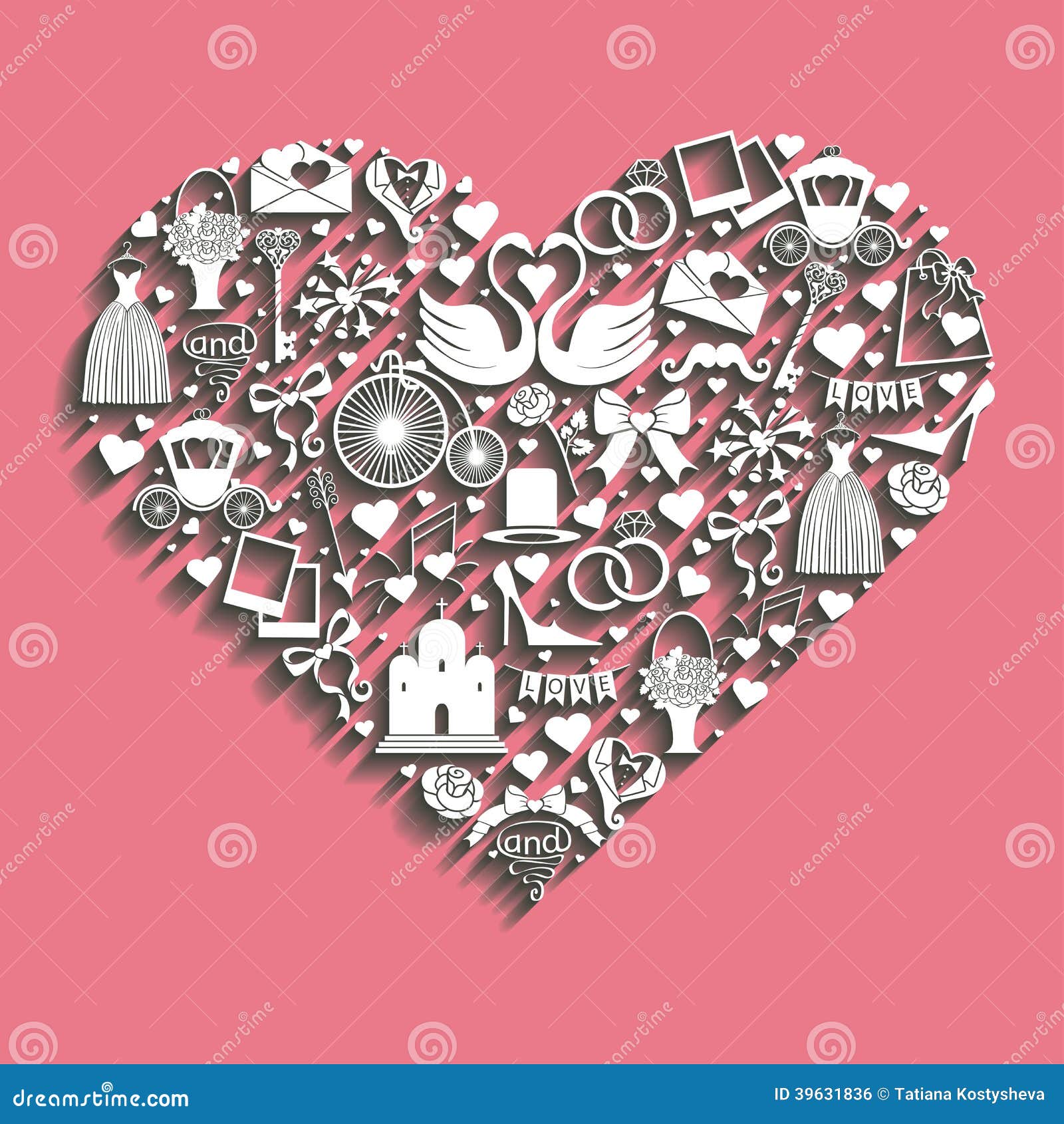 Wedding Design.Icons for Web and Mobile in Hearts Composition Stock ...