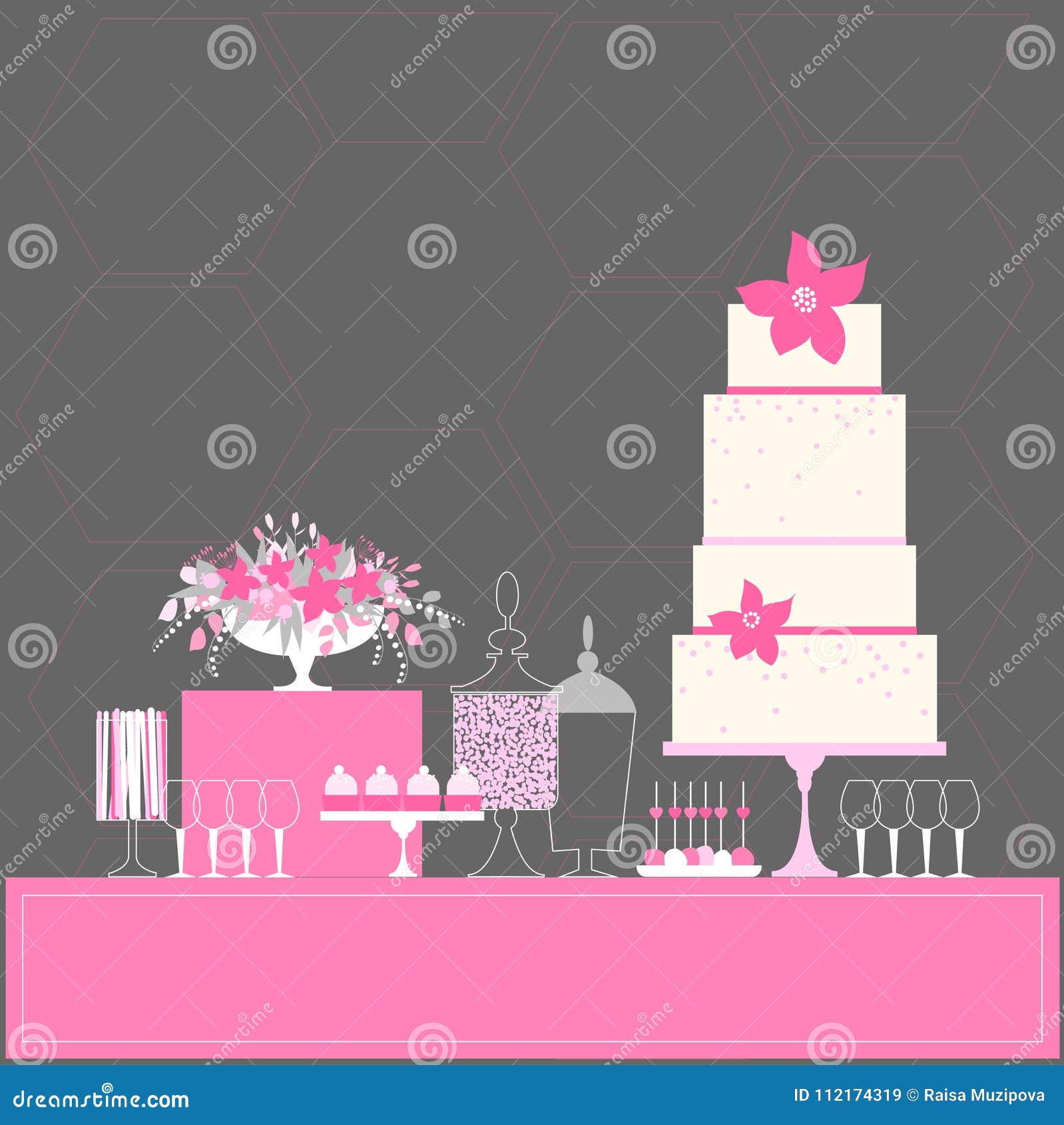 Wedding Dessert Bar with Cake. Sweet Table. Stock Vector - Illustration ...
