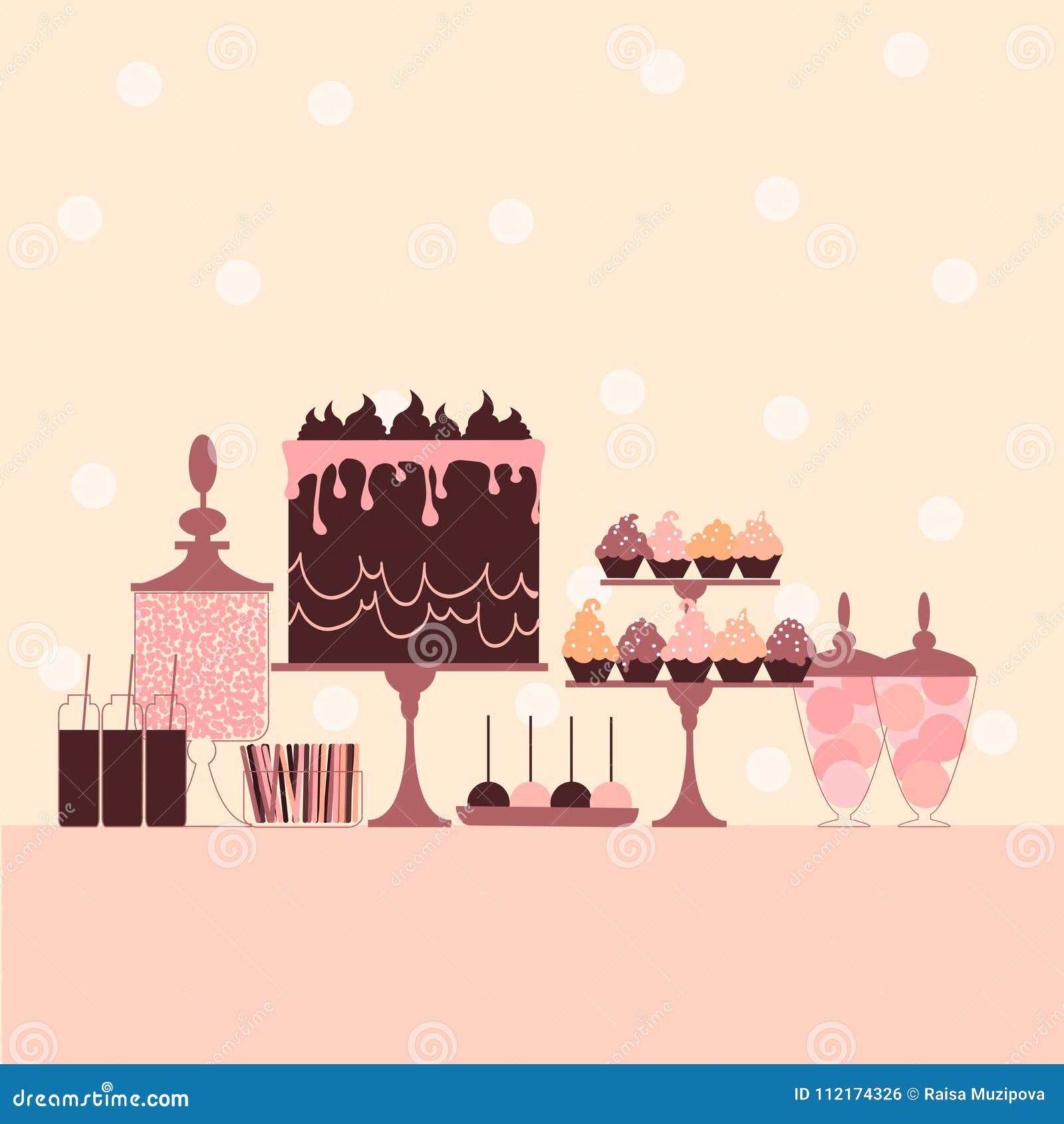 Wedding Dessert Bar with Cake. Sweet Table. Stock Vector - Illustration ...