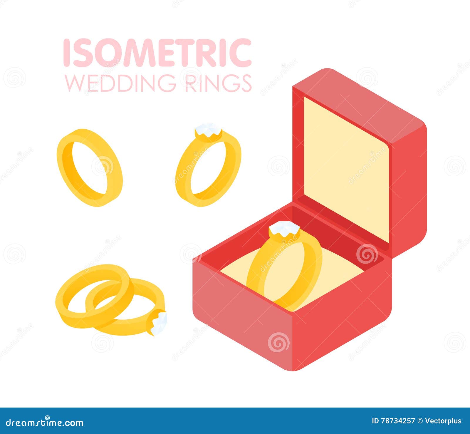 Wedding Diamond Ring in a Box Isometric Set. Vector Illustration Stock ...
