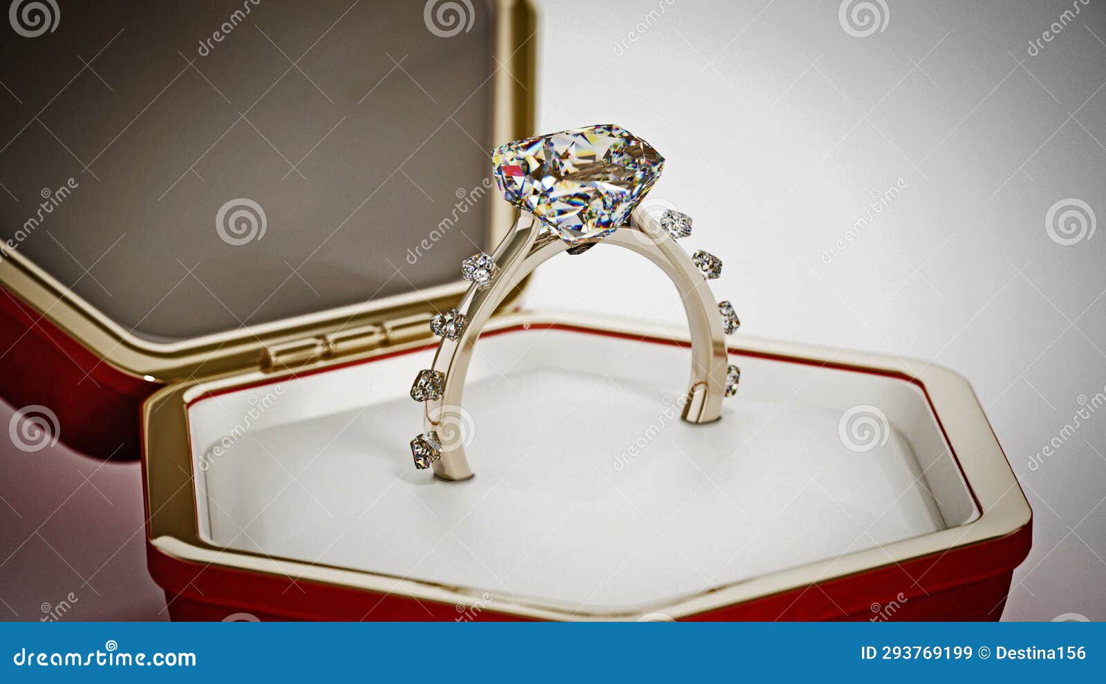 Wedding Diamond Ring Standing in Hexagonal Box. 3D Illustration Stock ...
