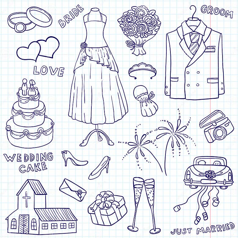 Wedding doodles stock vector. Illustration of camera - 16105689