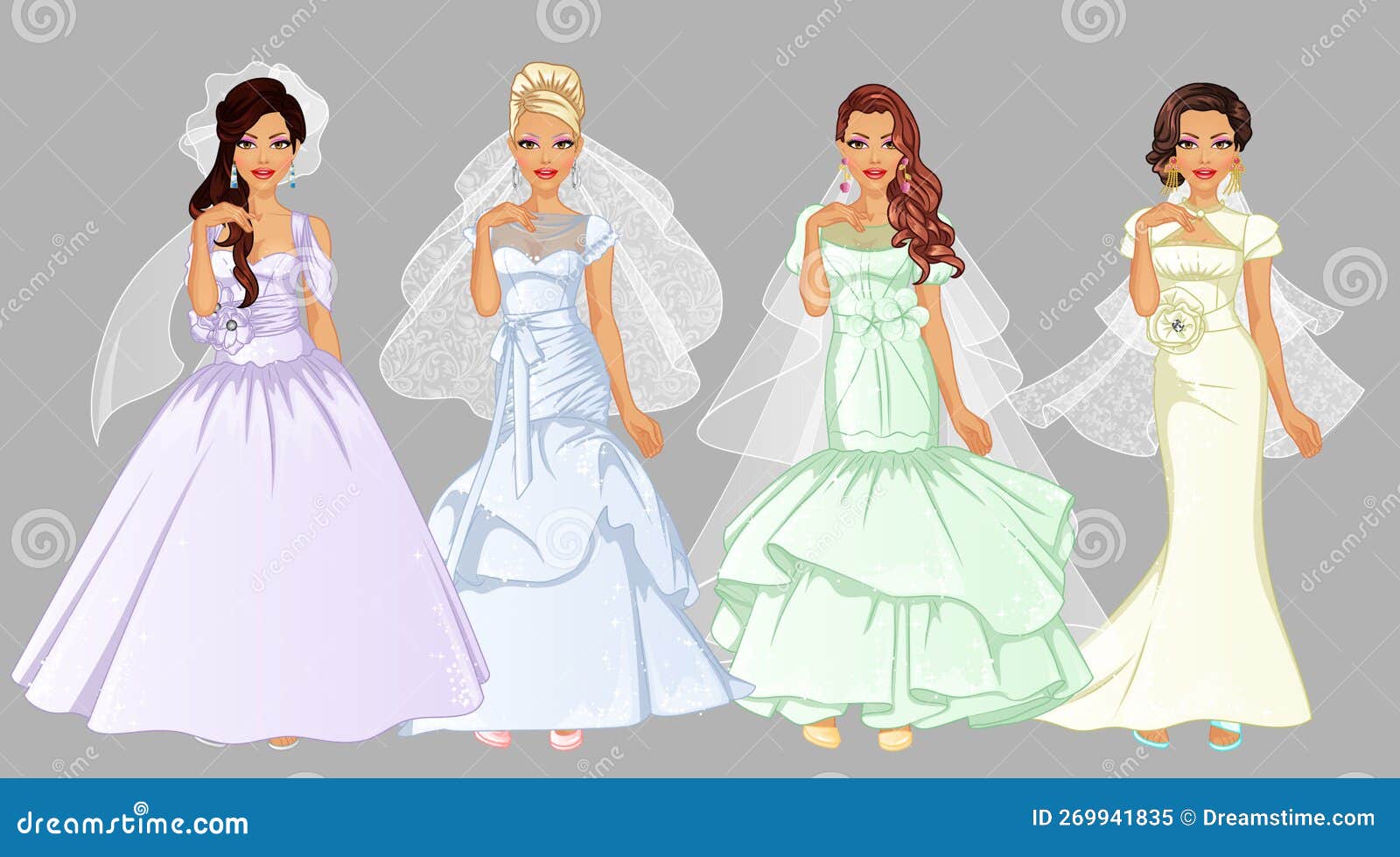 Set Of Cute Bride Cartoon Characters. Vector Illustration ...