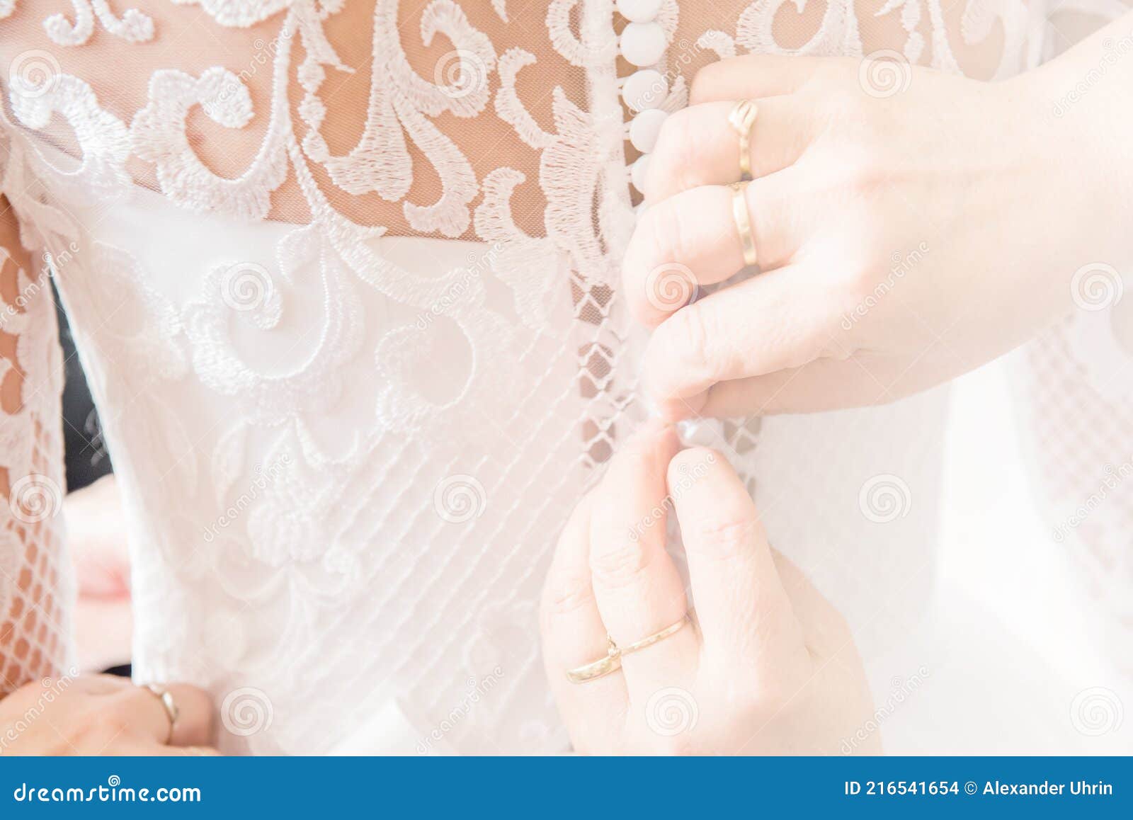 Wedding Dress Details. Dressing the Bride. Stock Photo - Image of gown ...