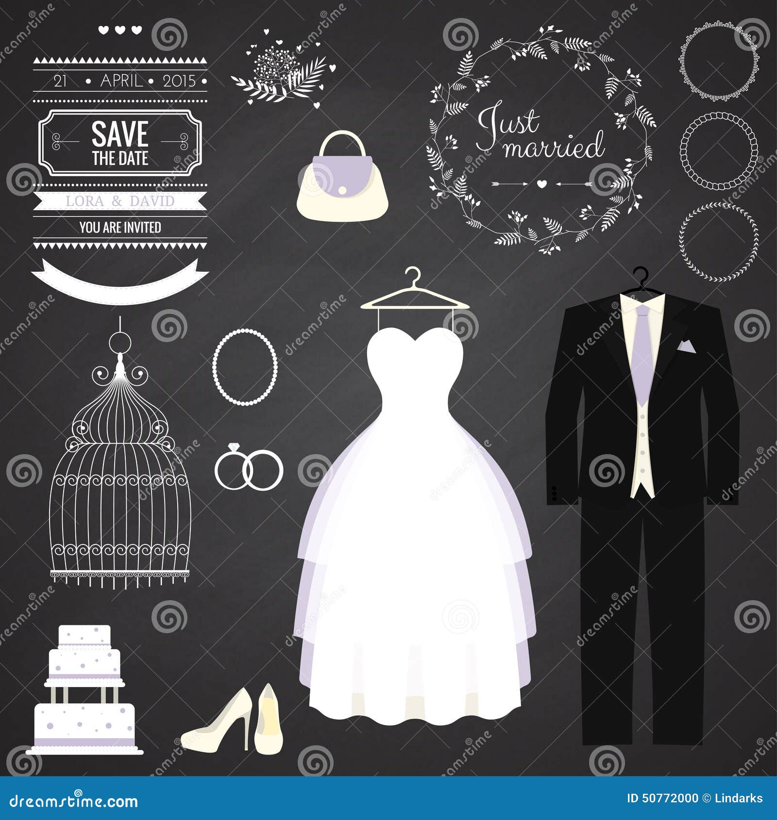 Wedding Dresse and Groom Suit with Different Stock Vector ...