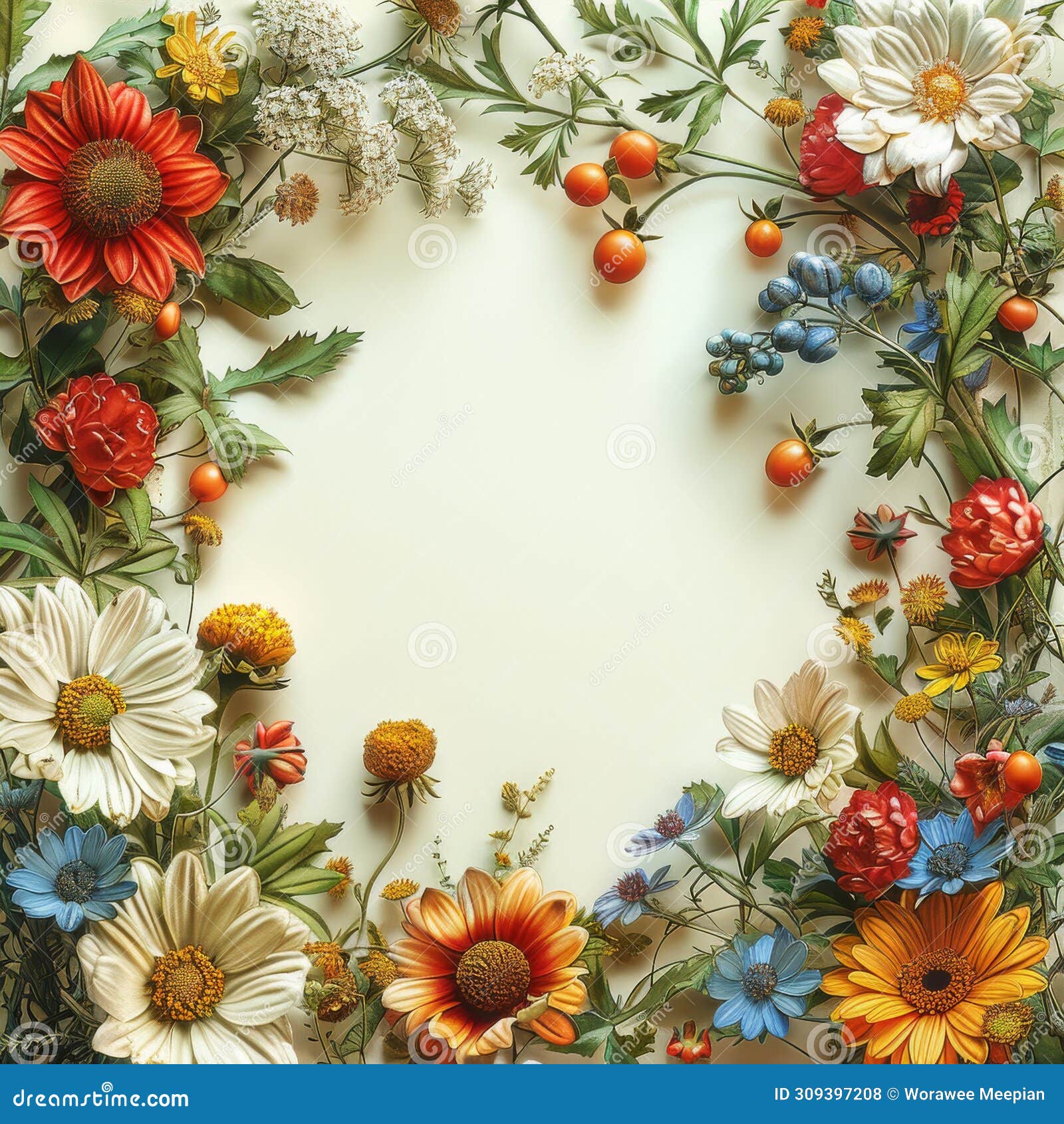 Wedding Elegant Flower Frame on a Light Blue Background. Generative AI ...