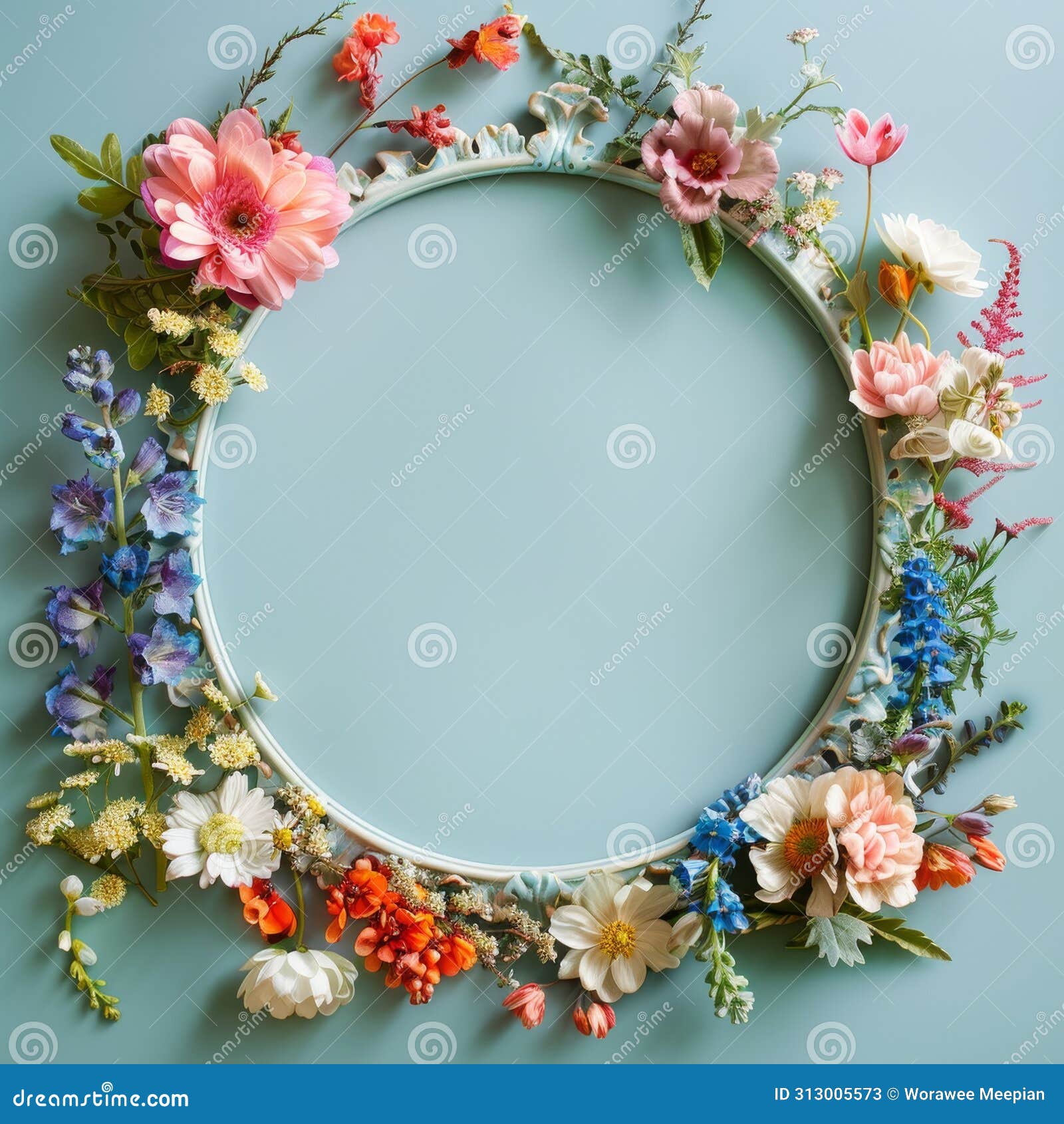Wedding Elegant Flower Frame on a Light Blue Background. Generative AI ...