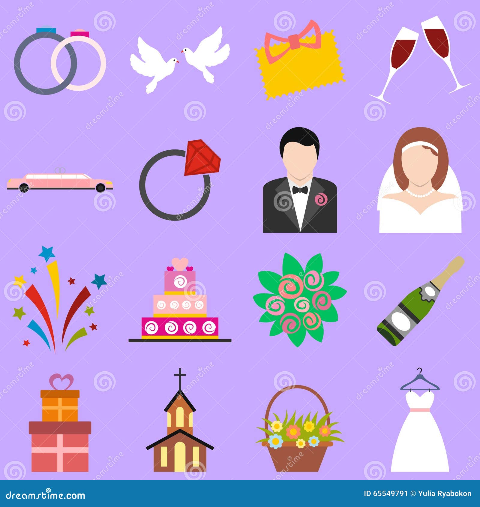 Wedding flat icons set stock vector. Illustration of people - 65549791