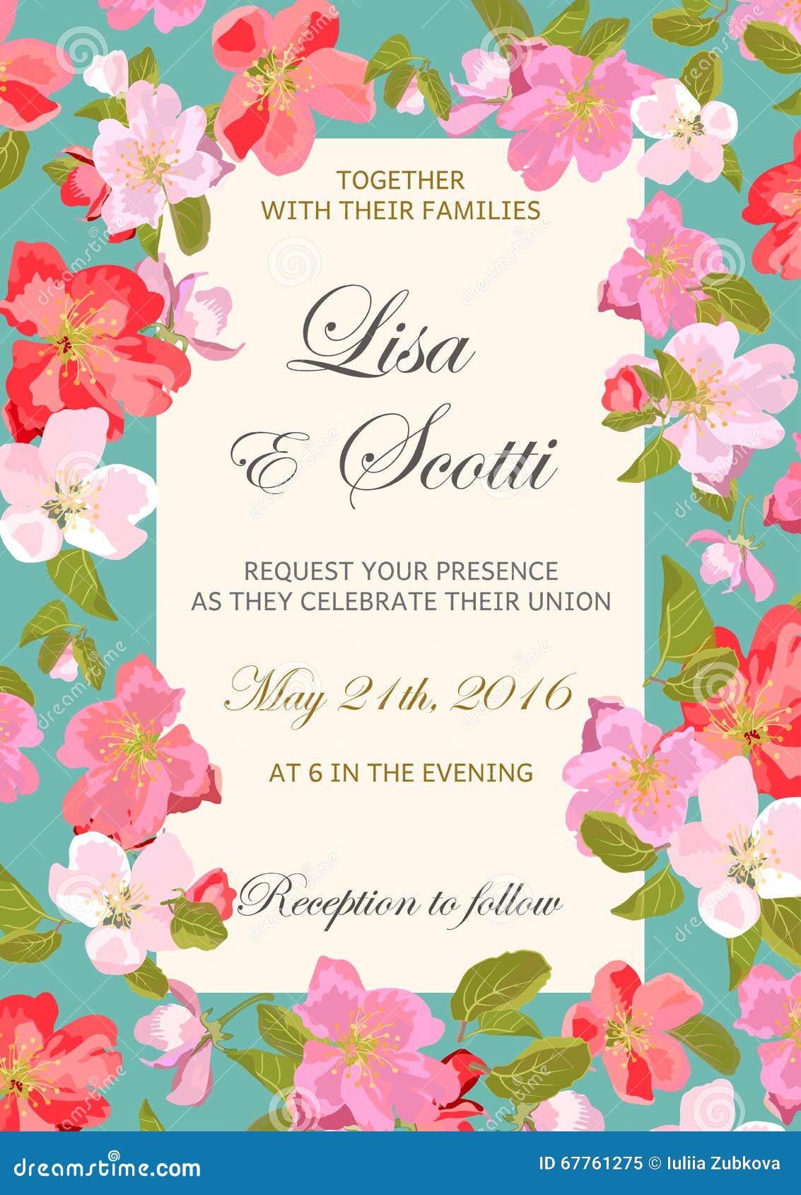 Wedding Floral Invitation with Colorful Spring Flowers. Stock Vector ...