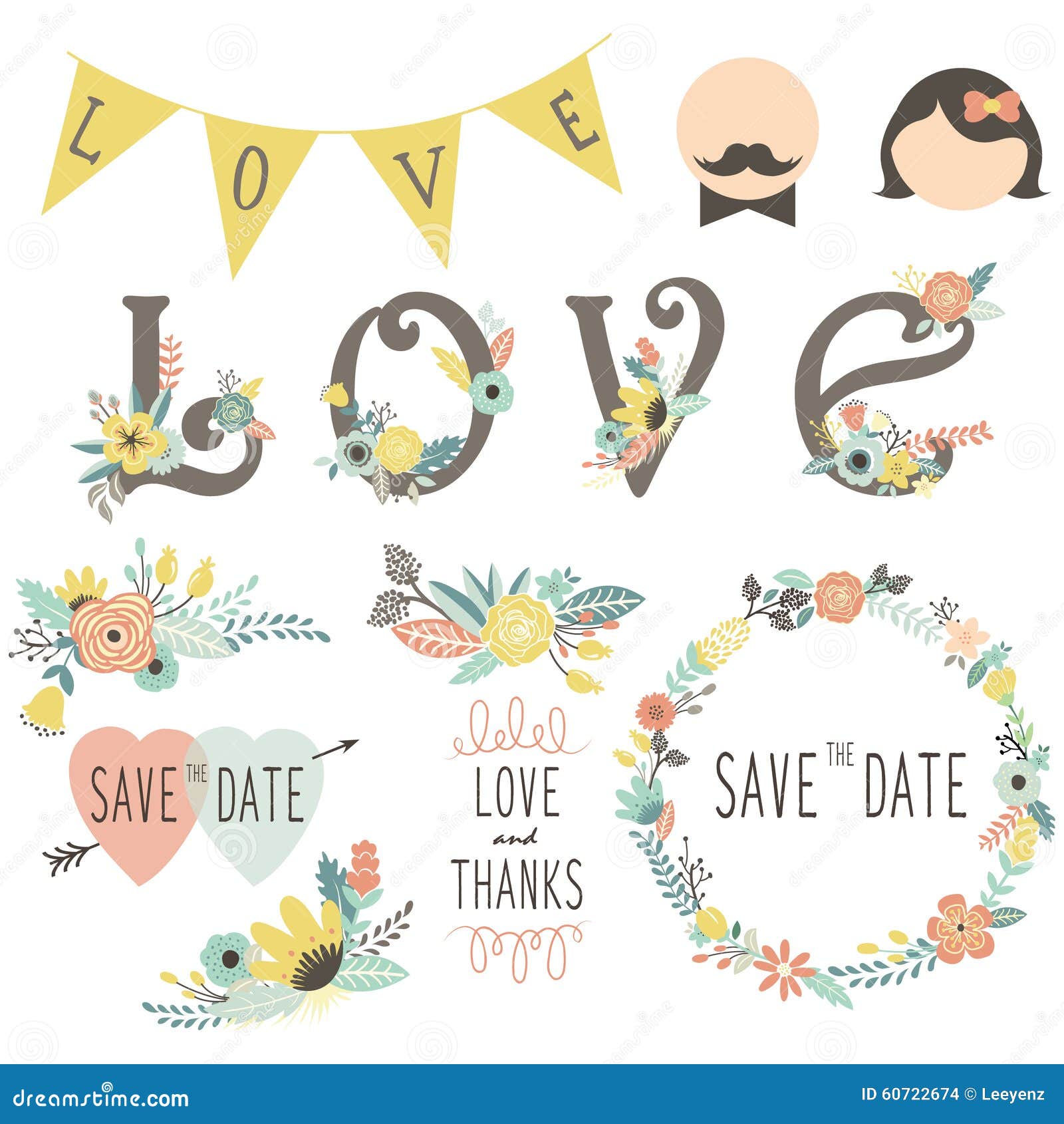 Wedding Floral Invitation Elements Stock Vector - Illustration of ...