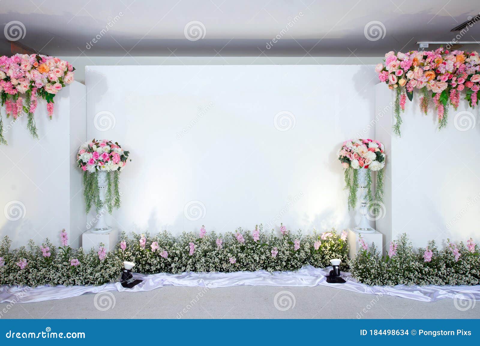 Wedding Flower Backdrop Design Indoor Stock Photo - Image of ceremony ...