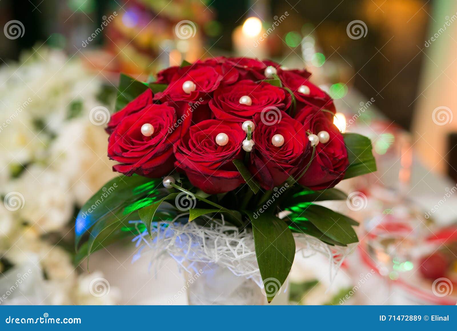 Wedding Flower Bouquet in Restaurant. Roses Stock Image - Image of ...