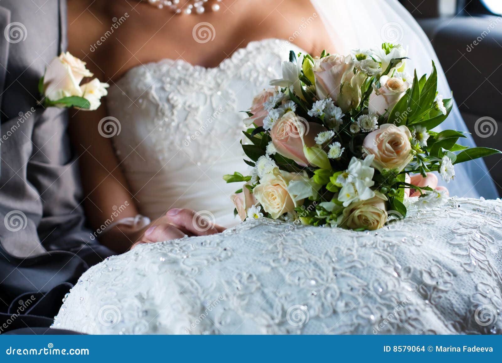 Wedding Flowers Inside the Limousine Stock Photo - Image of happiness ...