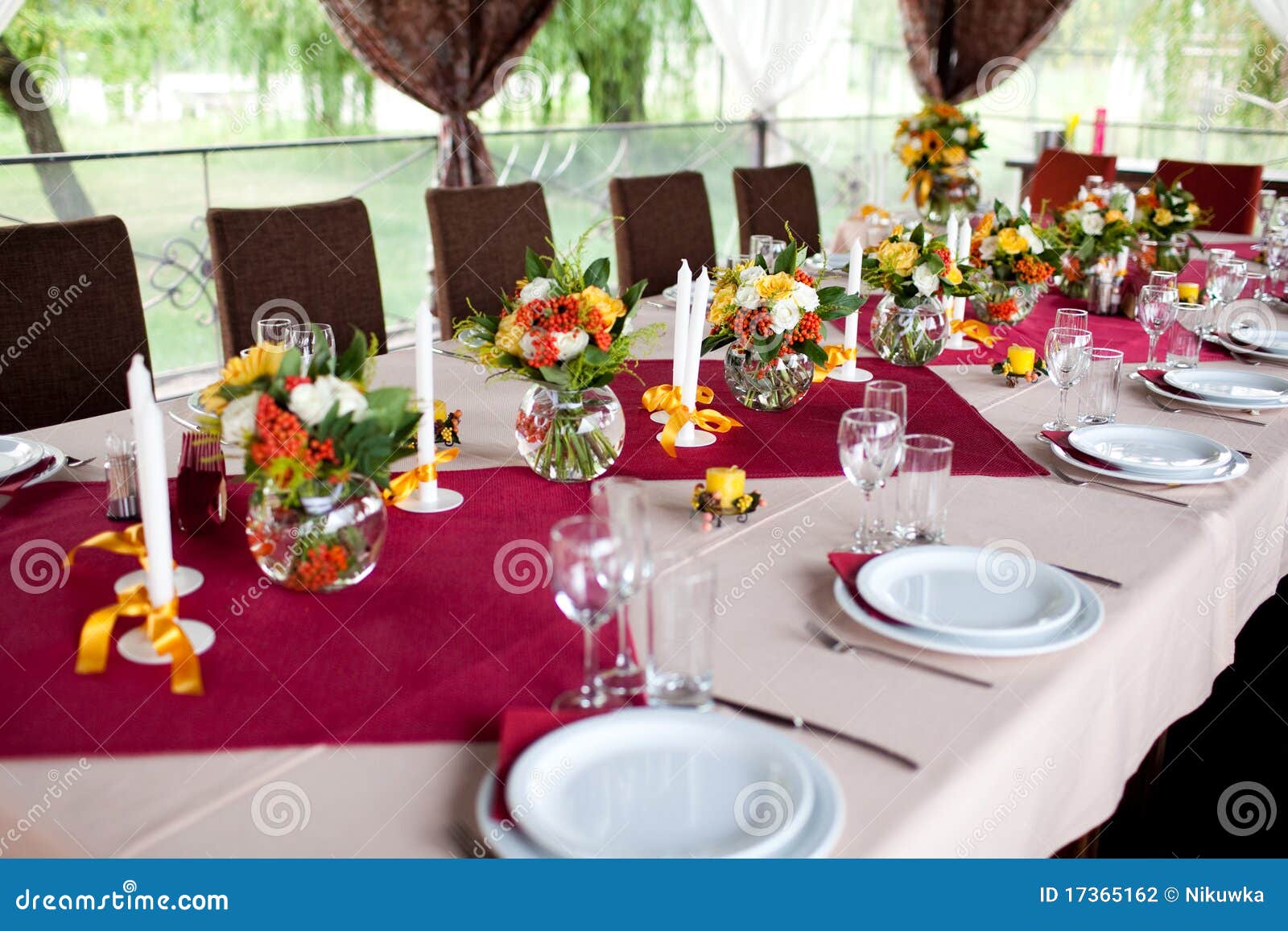 Wedding Flowers - Tables Set for Wedding Stock Photo - Image of candle ...