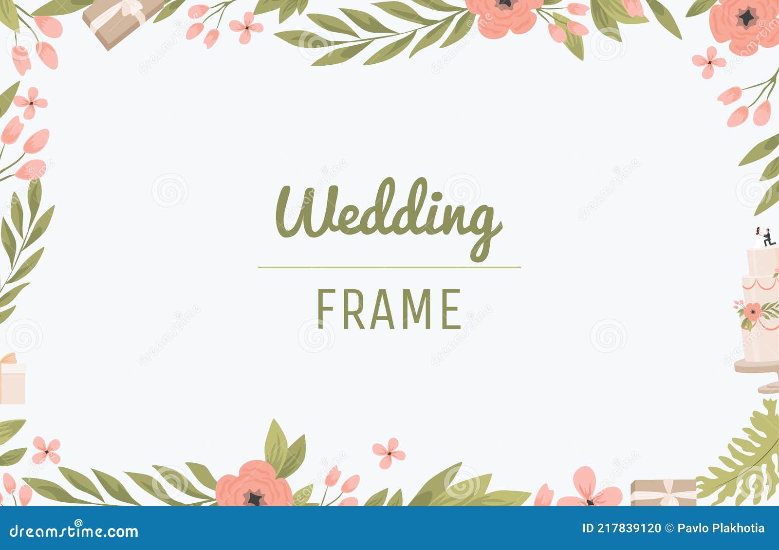 Wedding Frame Flat Design. Rectangular Border with Text Space in Center ...