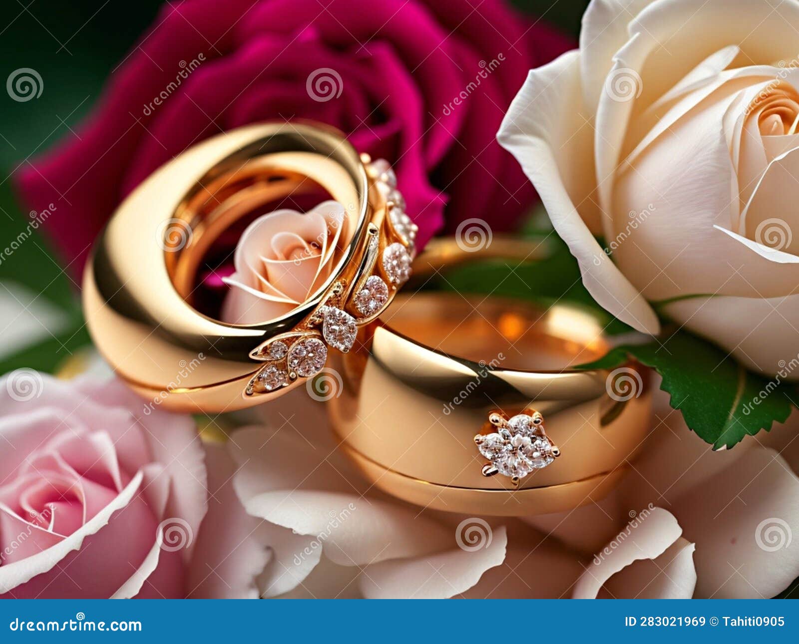 Wedding Gold Rings and Gentle Rose Flower Stock Image - Image of ...