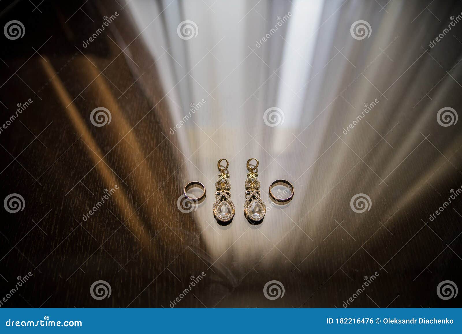Wedding Gold Rings on the Table with Decoration Stock Photo - Image of ...