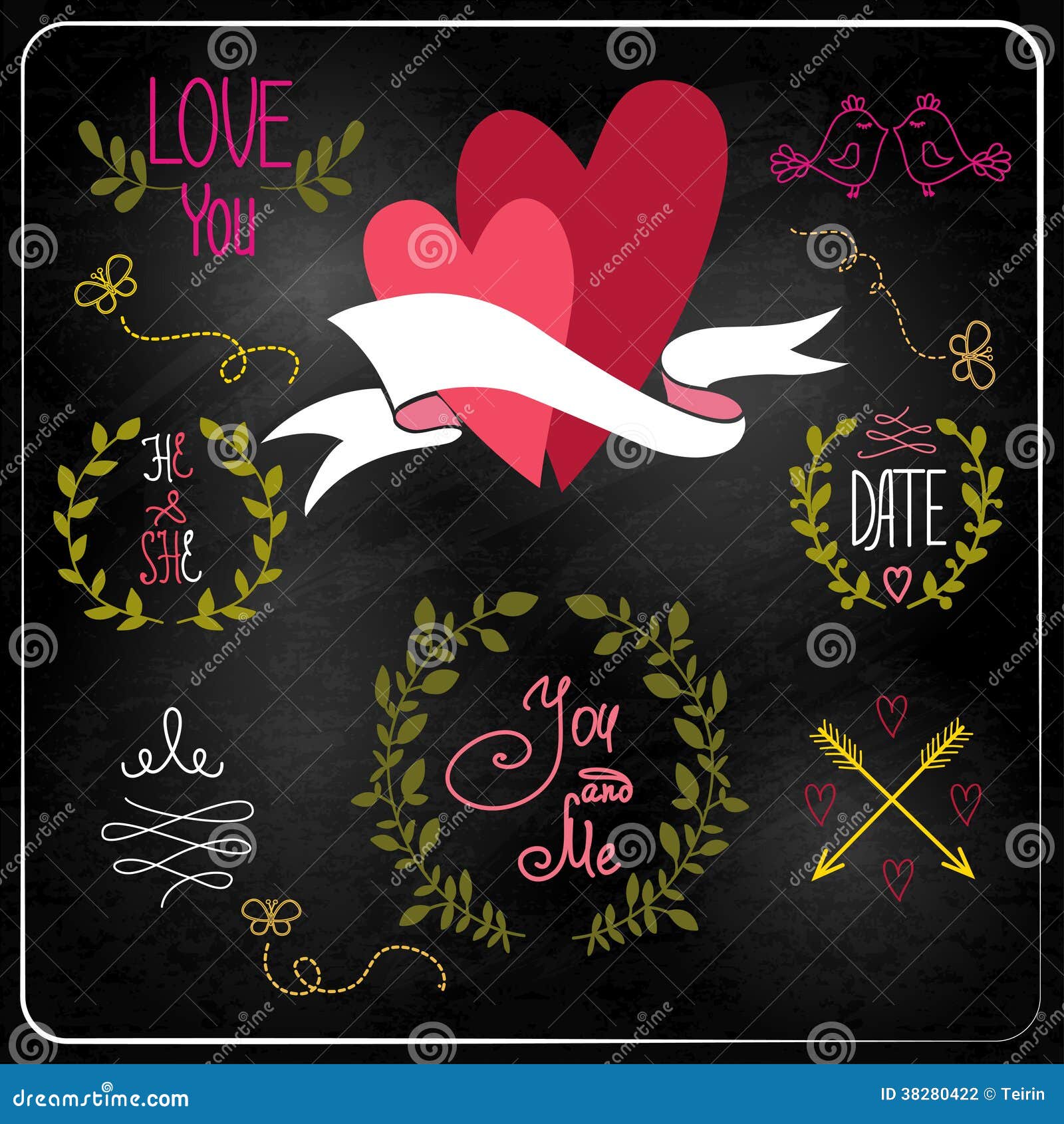 Big Wedding Graphic Set Of Laurels, Wreaths, Arrows, Ribbons, Hearts ...