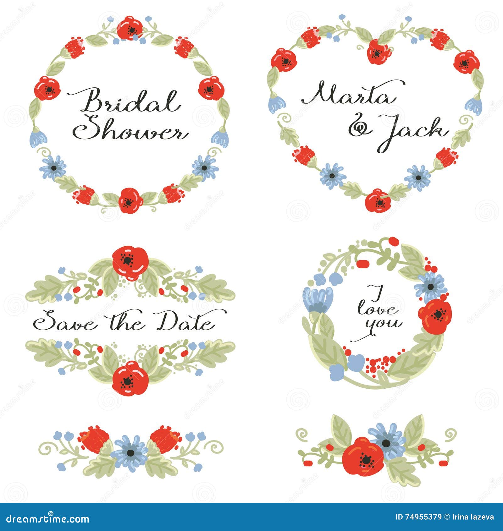 Wedding Graphic Set: Frames, Wreath and Flowers Stock Vector ...