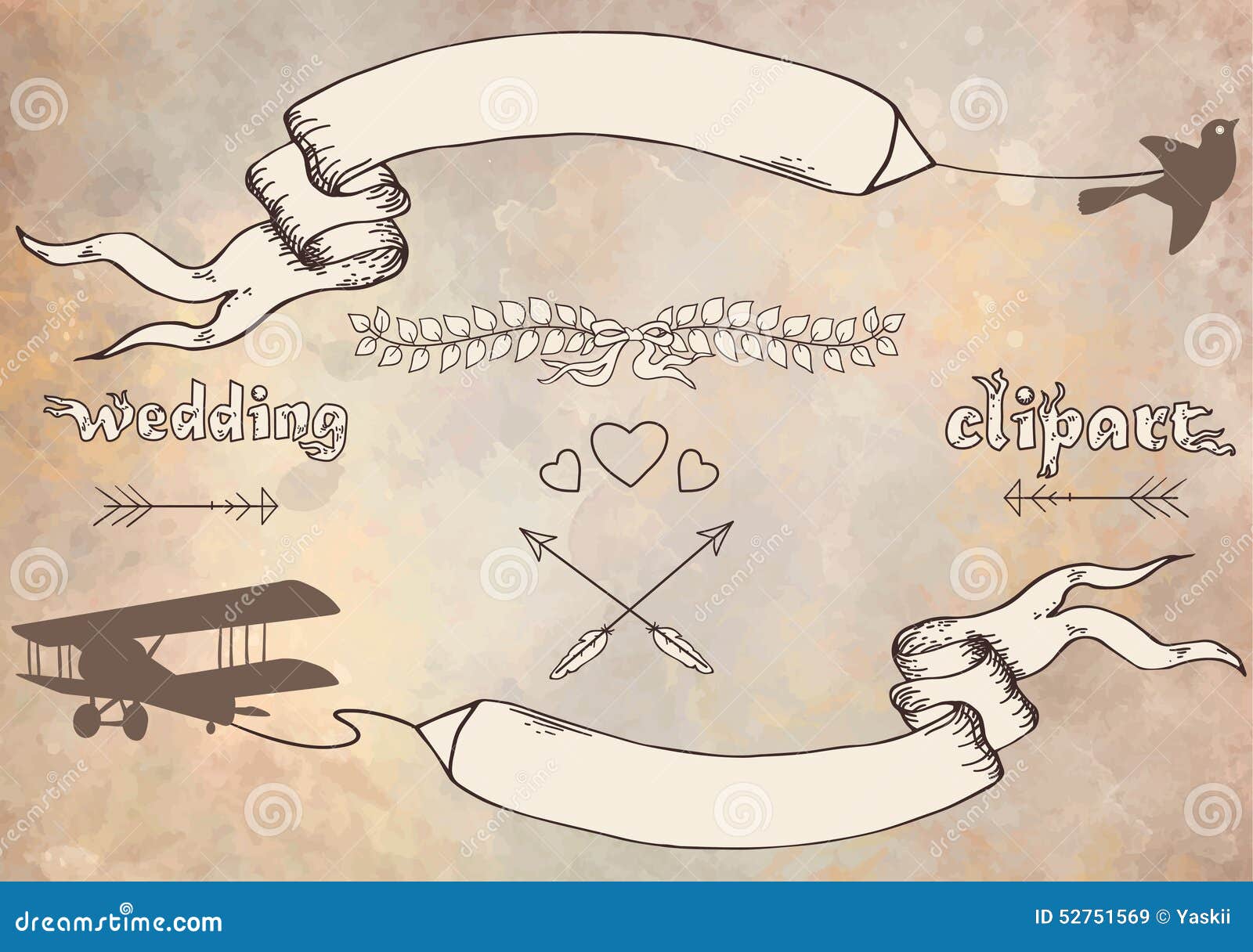 Big Wedding Graphic Set Of Laurels, Wreaths, Arrows, Ribbons, Hearts ...