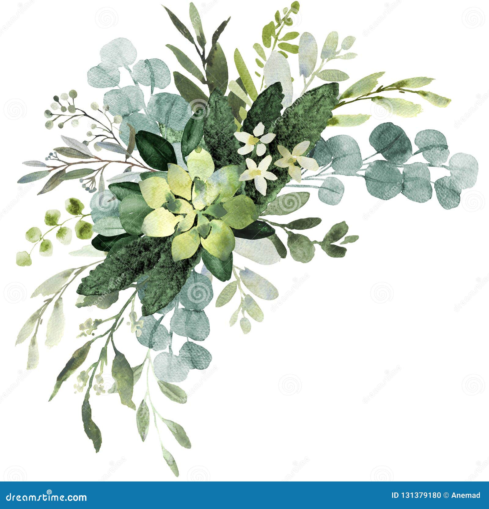 Wedding Greenery Bouquet. Watercolor Illustration with Eucalyptus ... Wedding Greenery Bouquet. Watercolor Illustration with Eucalyptus ...