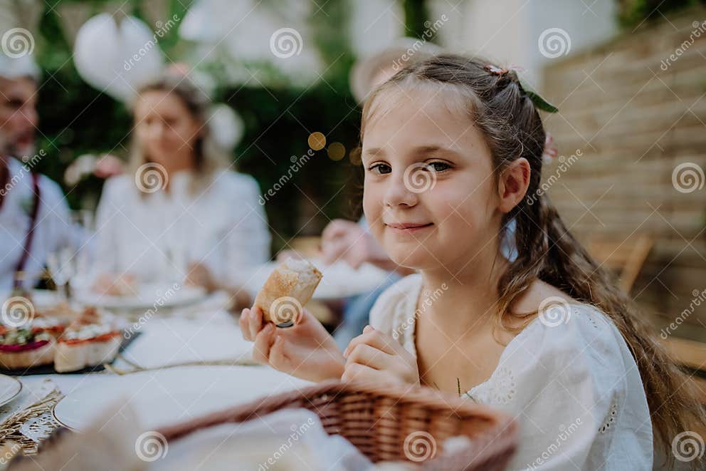 Wedding Guests Sitting by Table, Eating and Drinking at Reception ...