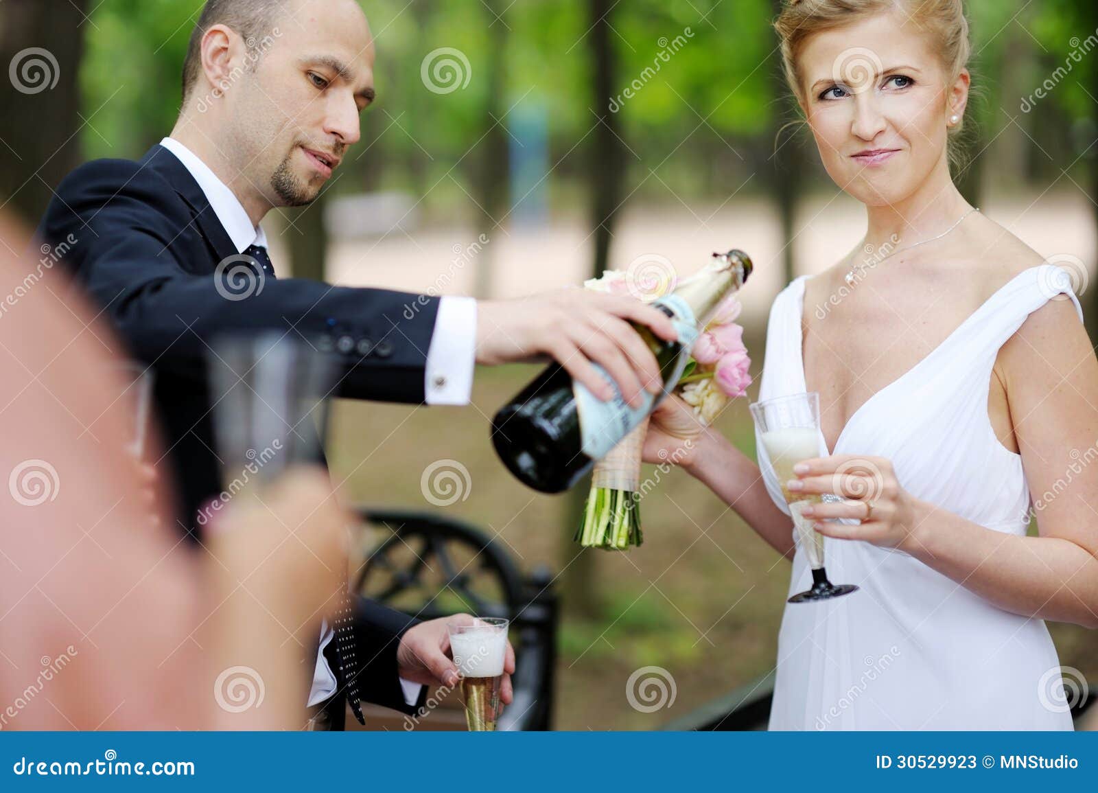 Wedding Guests Toasting Bride and Groom Stock Image - Image of flower ...
