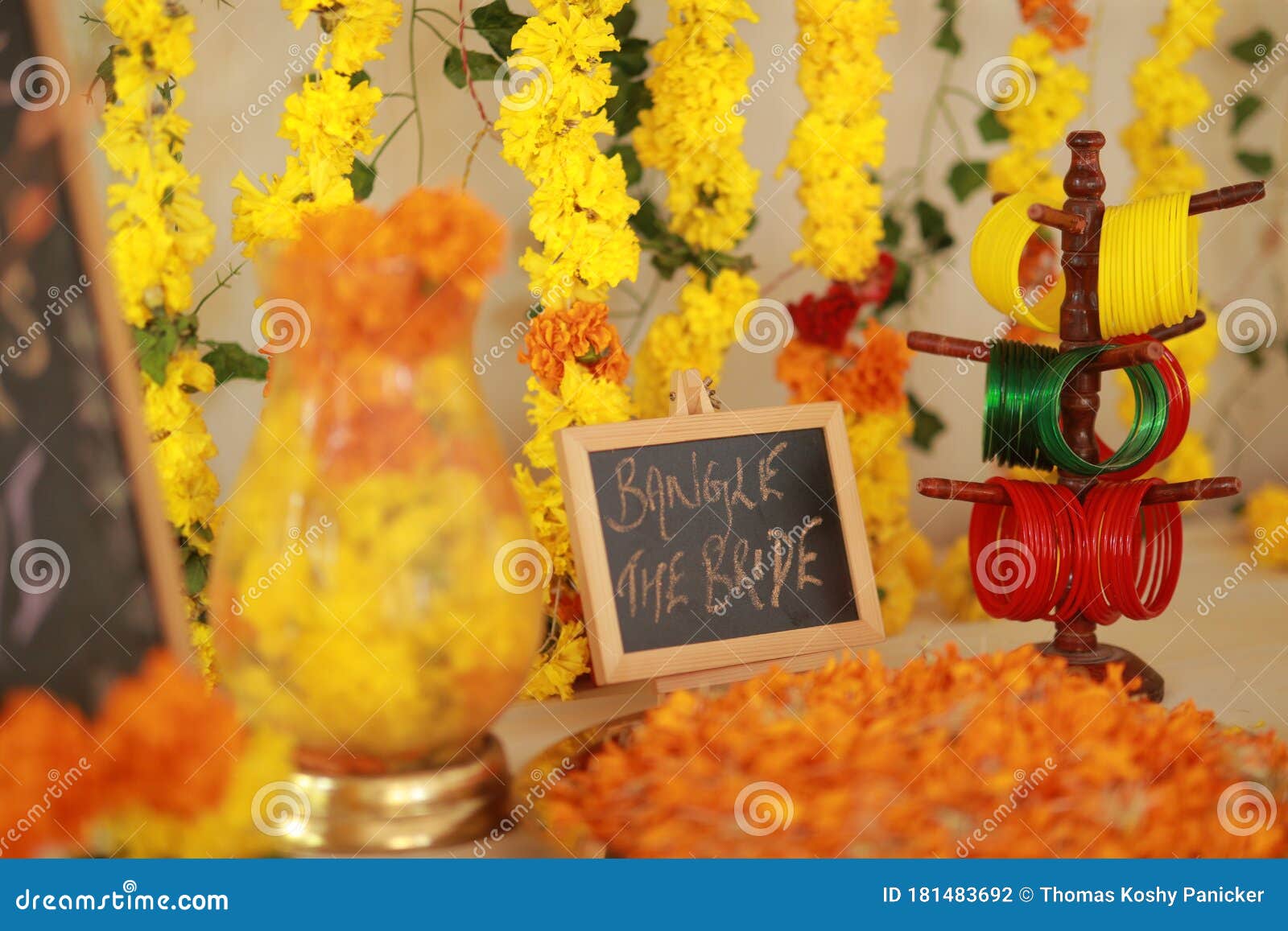 Wedding Haldi Function Arrangements with Yellow Flowers Stock Photo ...
