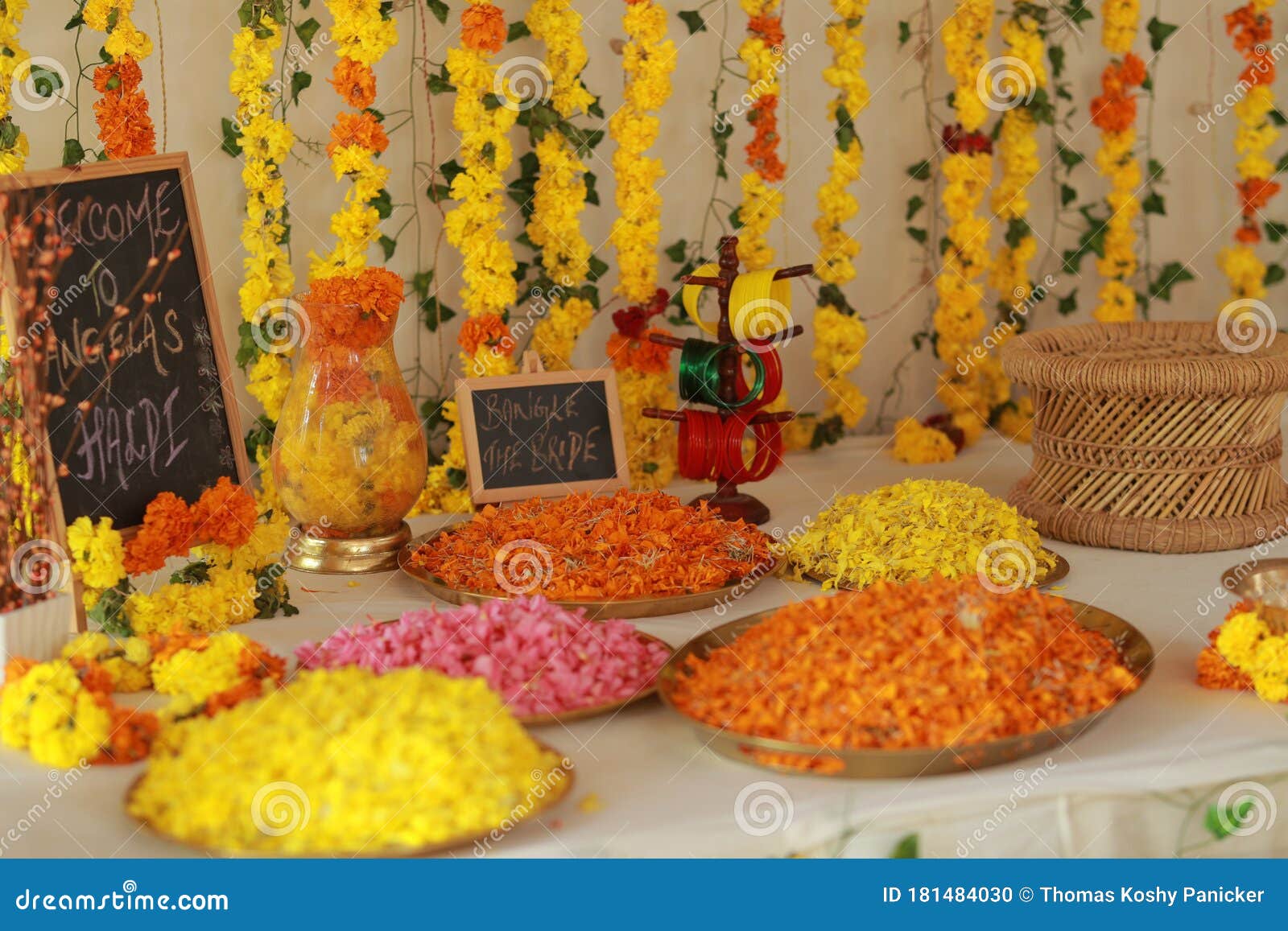 Wedding Haldi Function Arrangements with Yellow Flowers Stock Photo ...