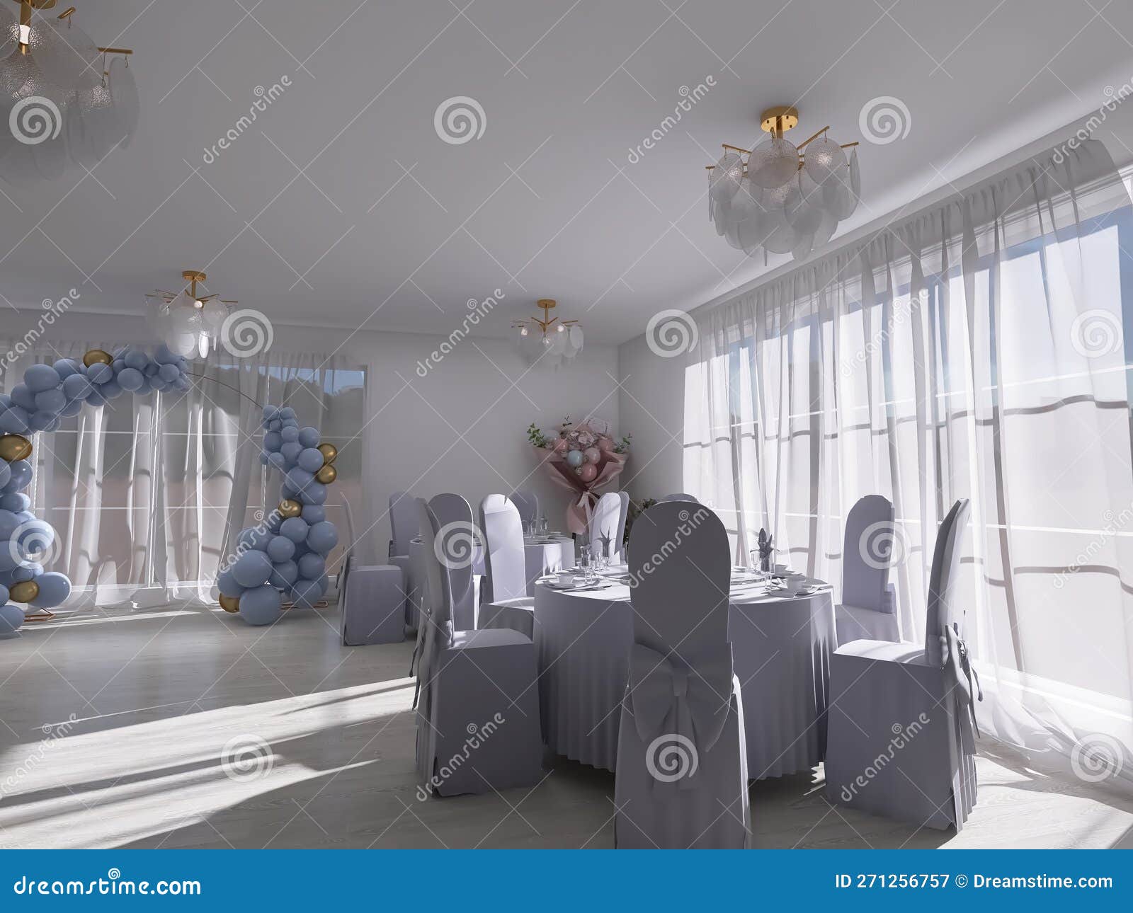 Wedding Hall Interior, 3d Render, 3d Illustration Stock Illustration ...