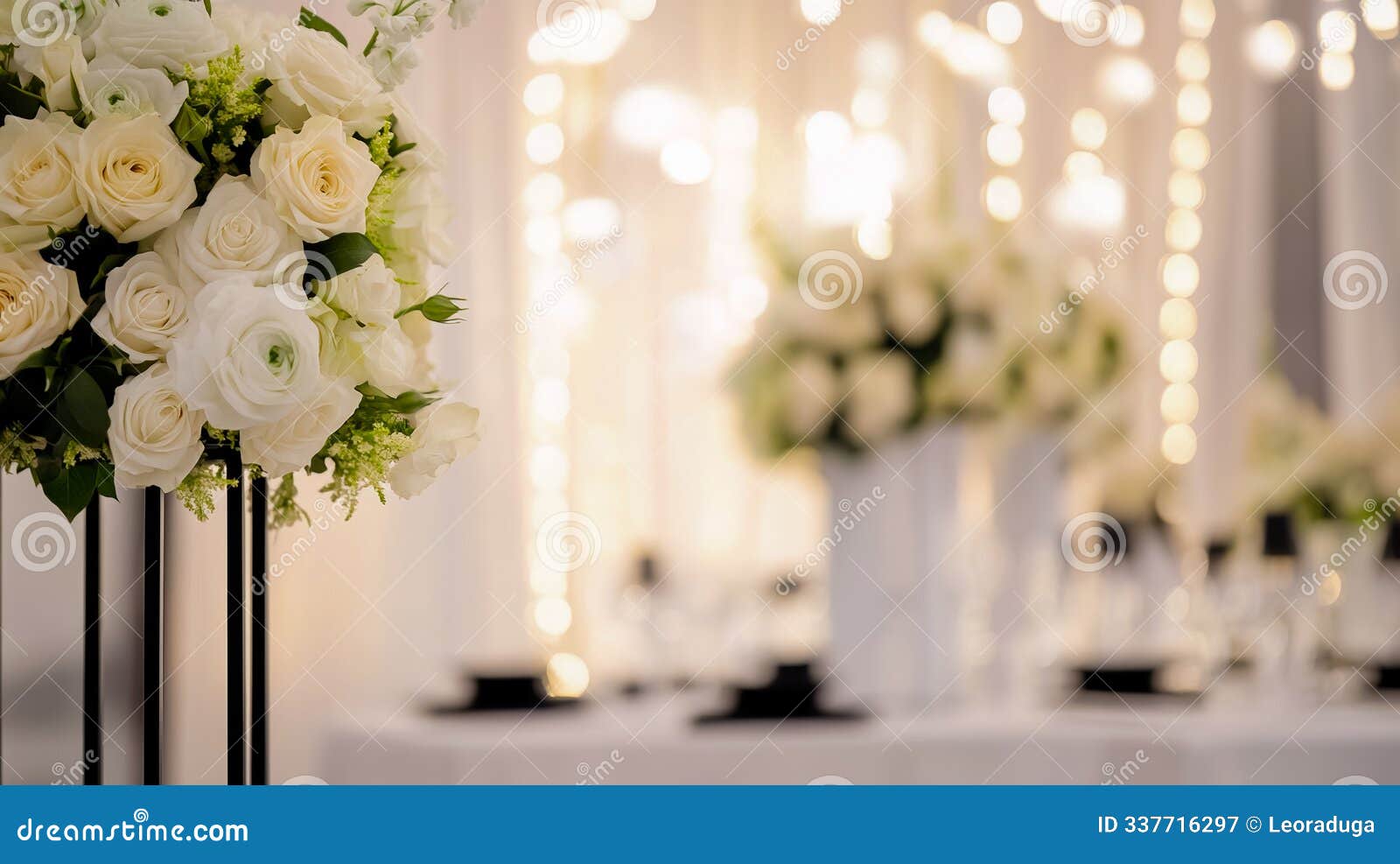 Wedding Hall with White Decorations and White Roses Stock Illustration ...