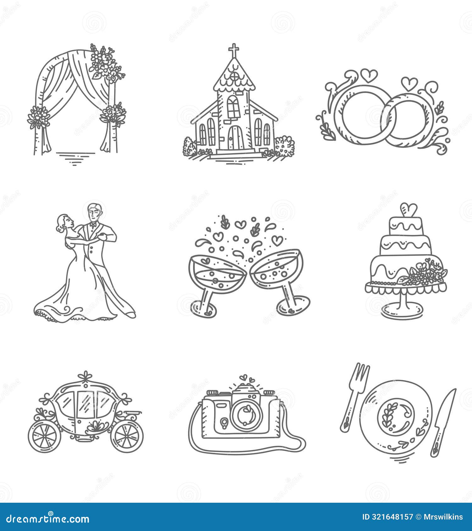 Wedding Icons. Wedding Icons Located Within The Heart On A Pink ...