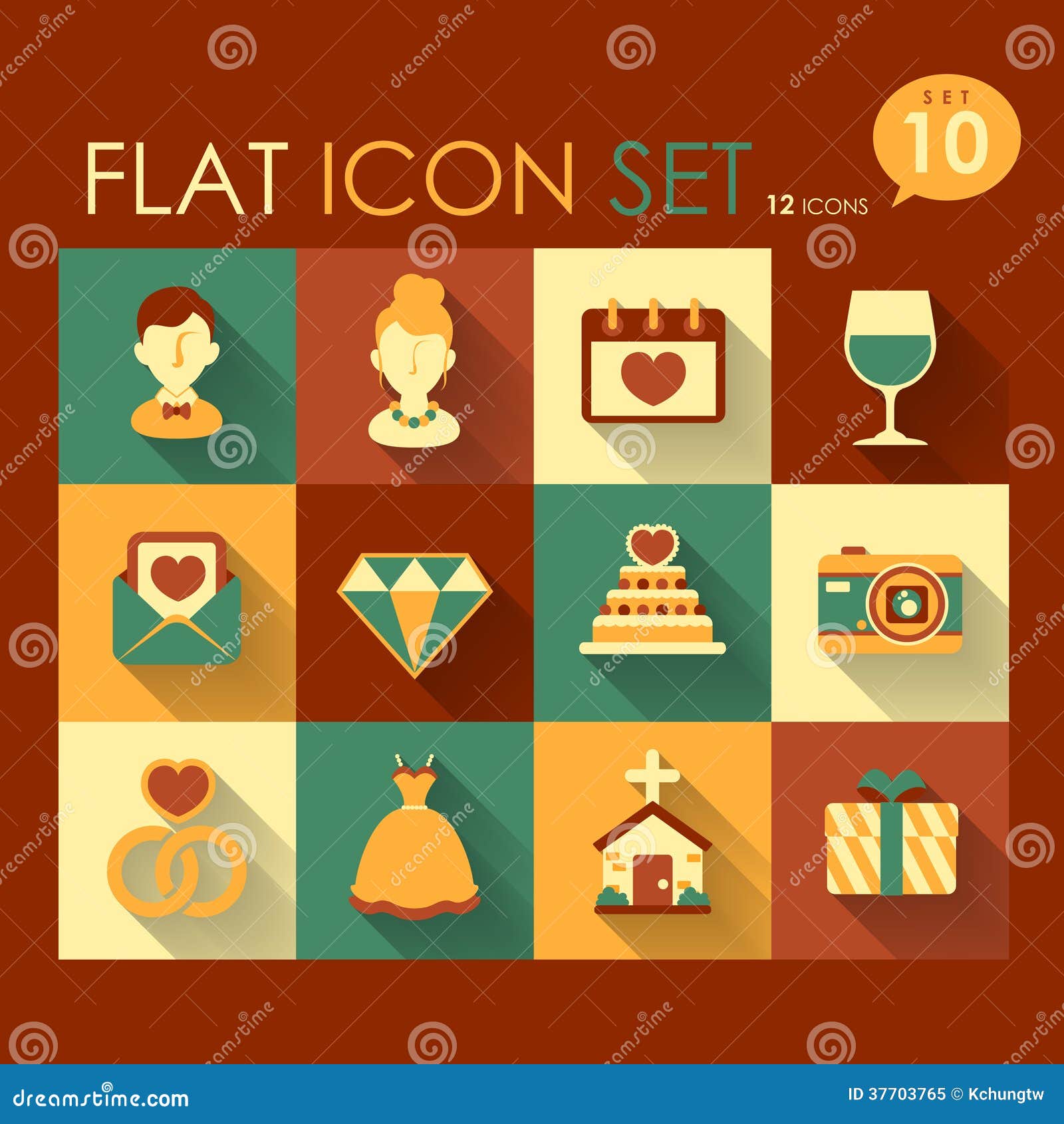 Wedding icon set stock vector. Illustration of flat, chapel - 37703765