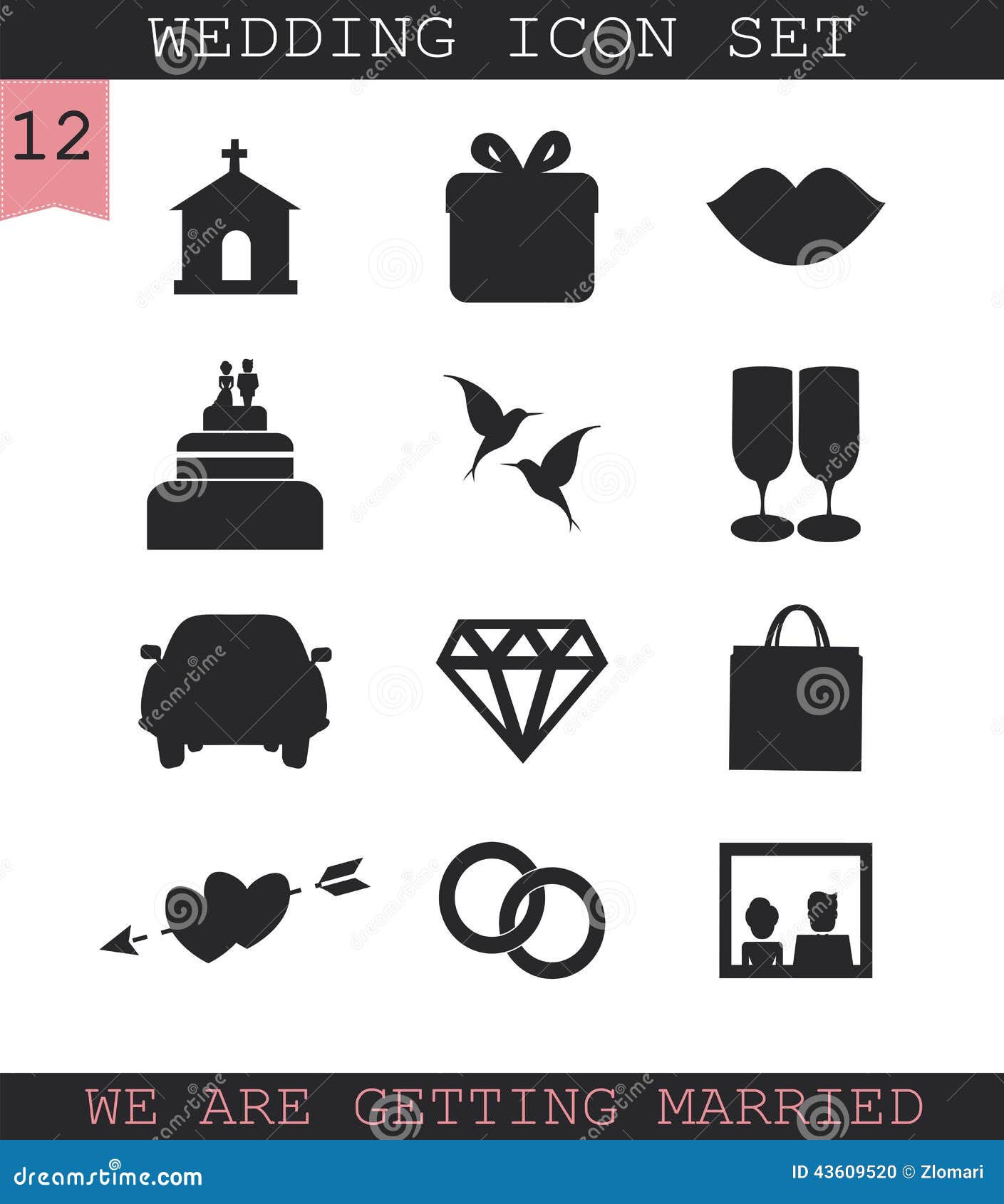 Wedding icon set. stock vector. Illustration of dove - 43609520