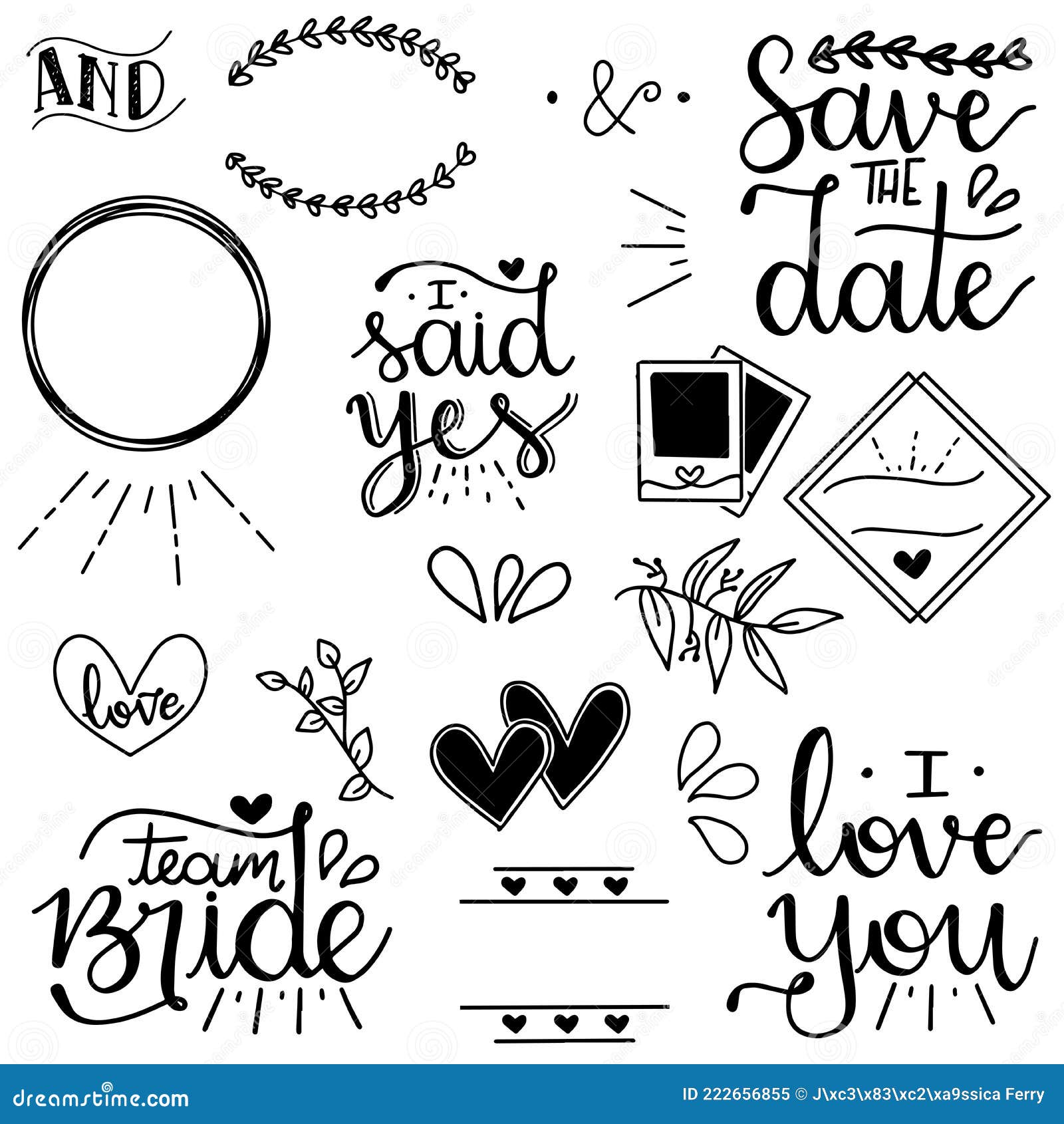 Wedding Icons Elements Ornaments - Team Bride Save the Date Vector ...