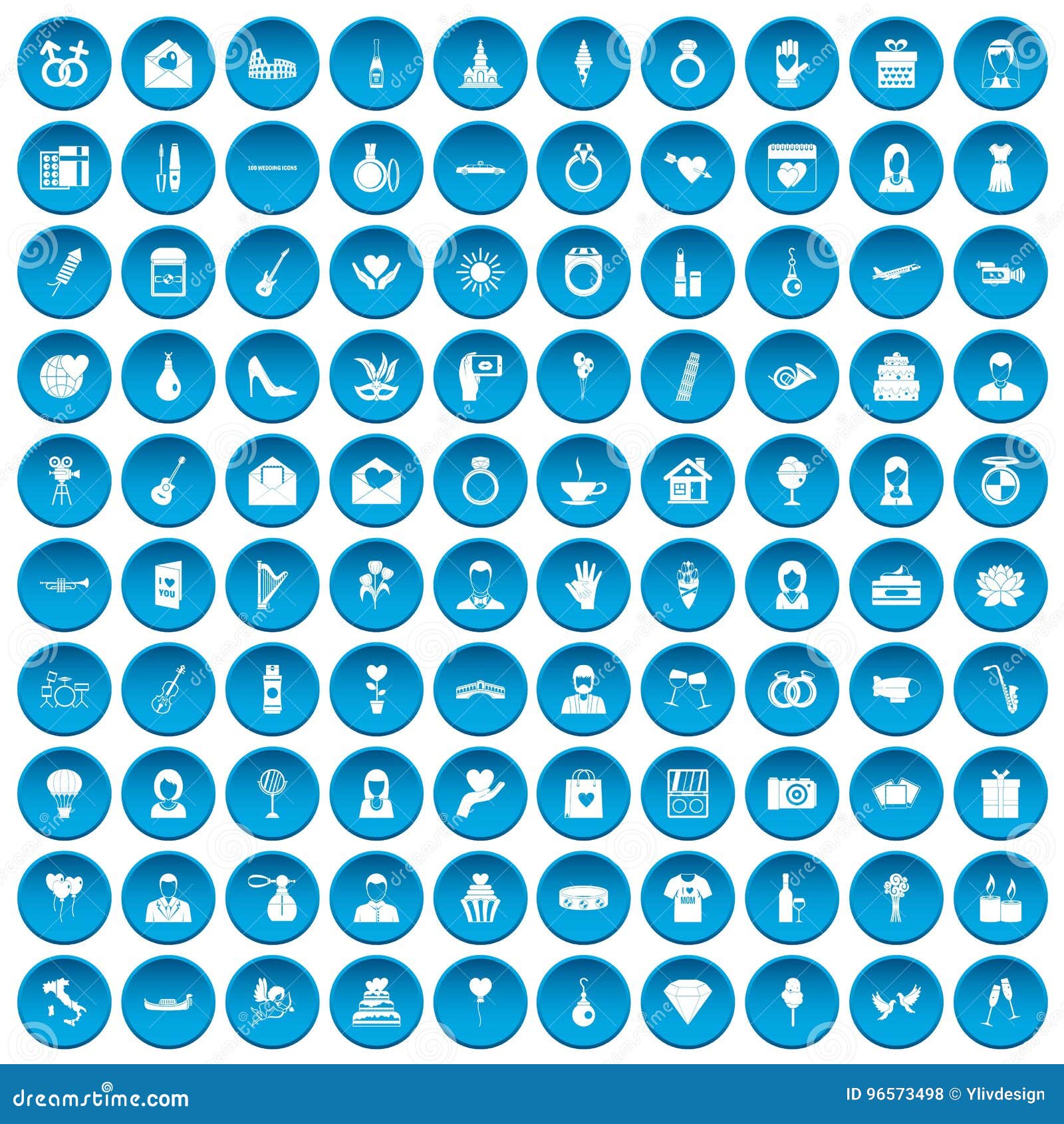 100 wedding icons set blue stock vector. Illustration of balls - 96573498