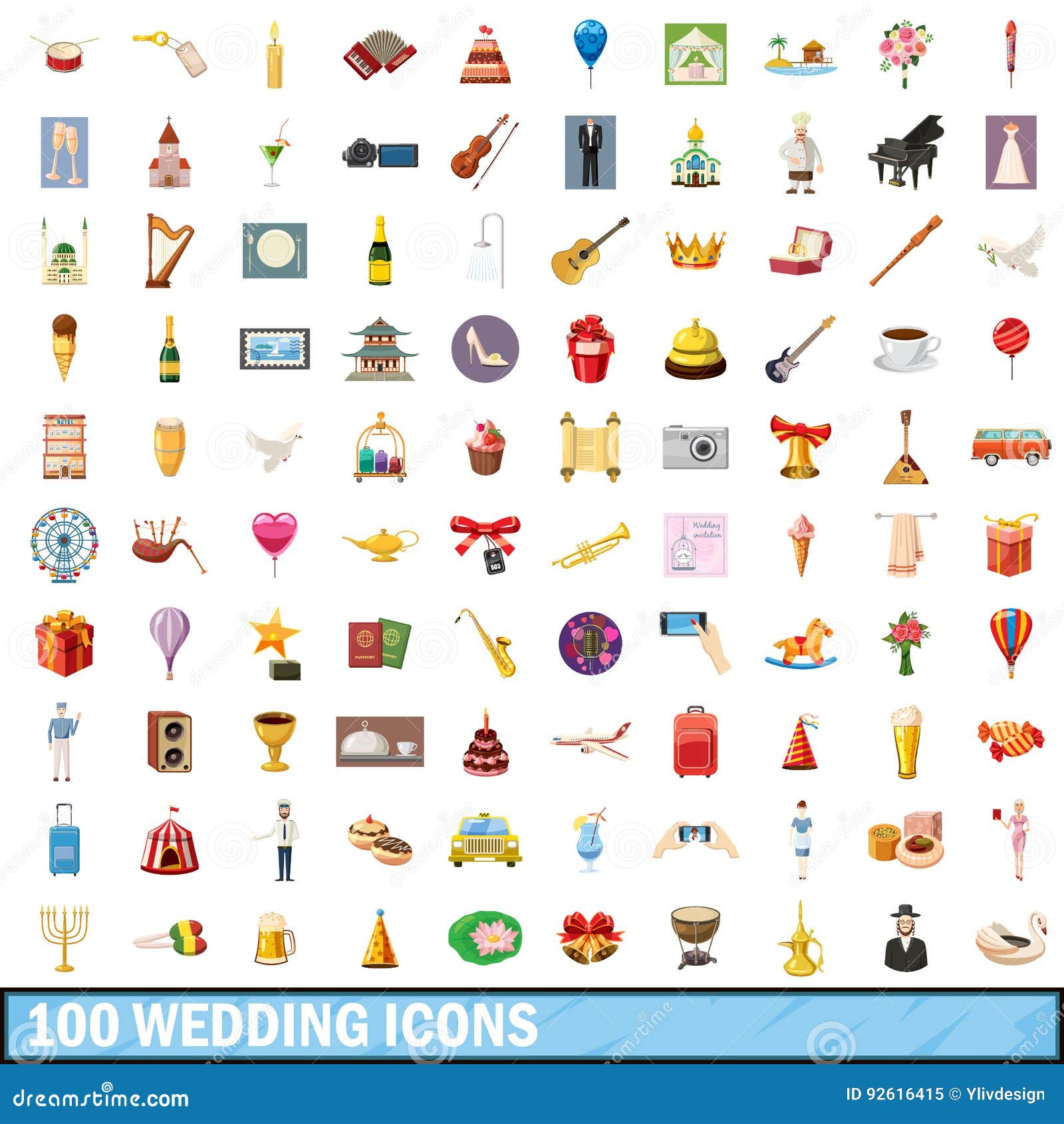 100 Wedding Icons Set, Cartoon Style Stock Vector - Illustration of ...
