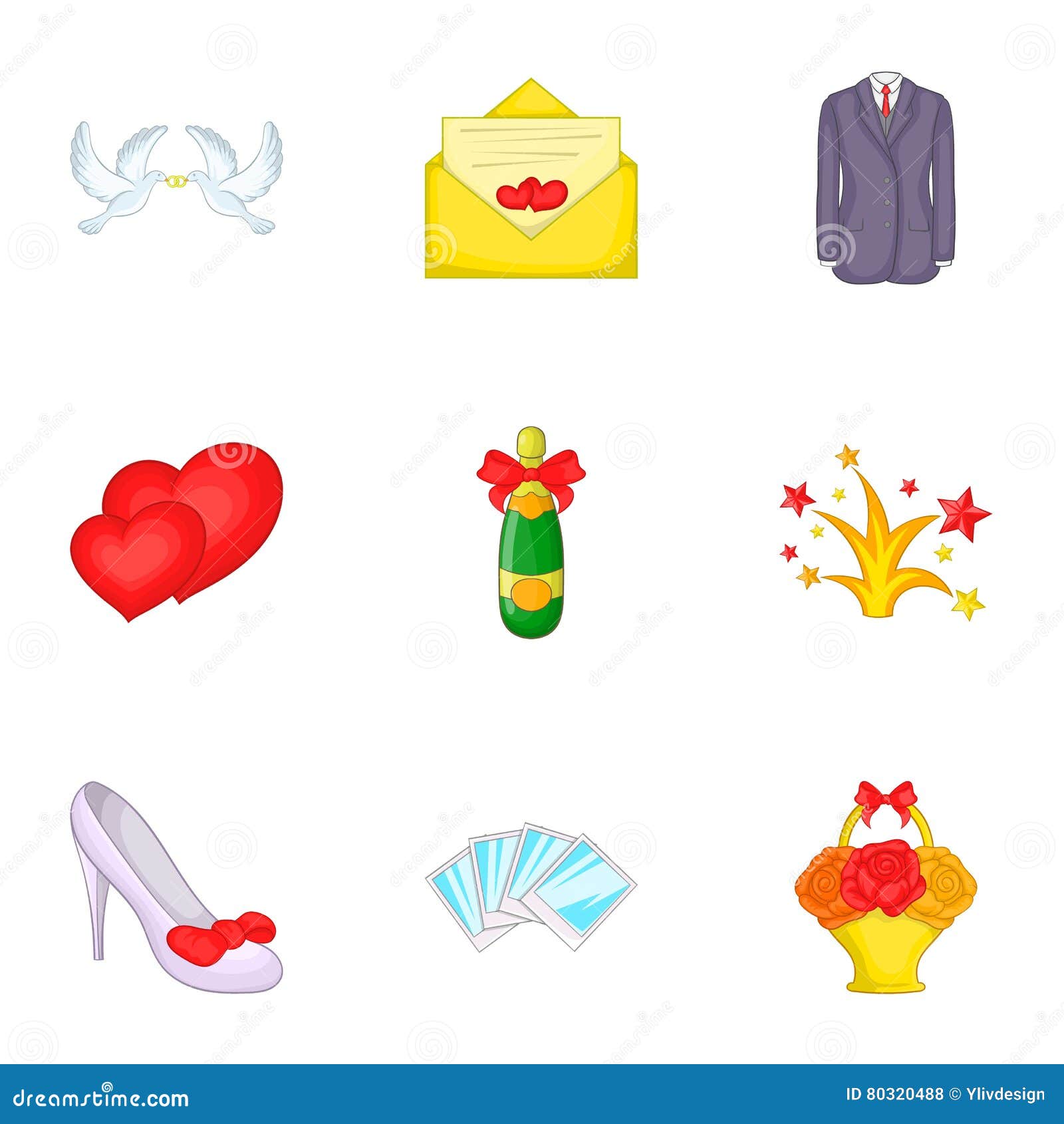 Wedding Icons Set, Cartoon Style Stock Vector - Illustration of heart ...