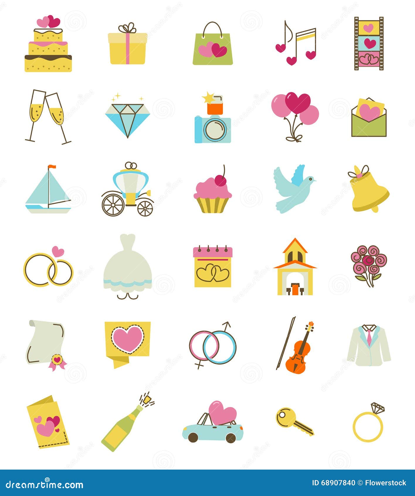 Wedding Icons Set. Engagement and Marriage Ceremony Accessories Stock ...