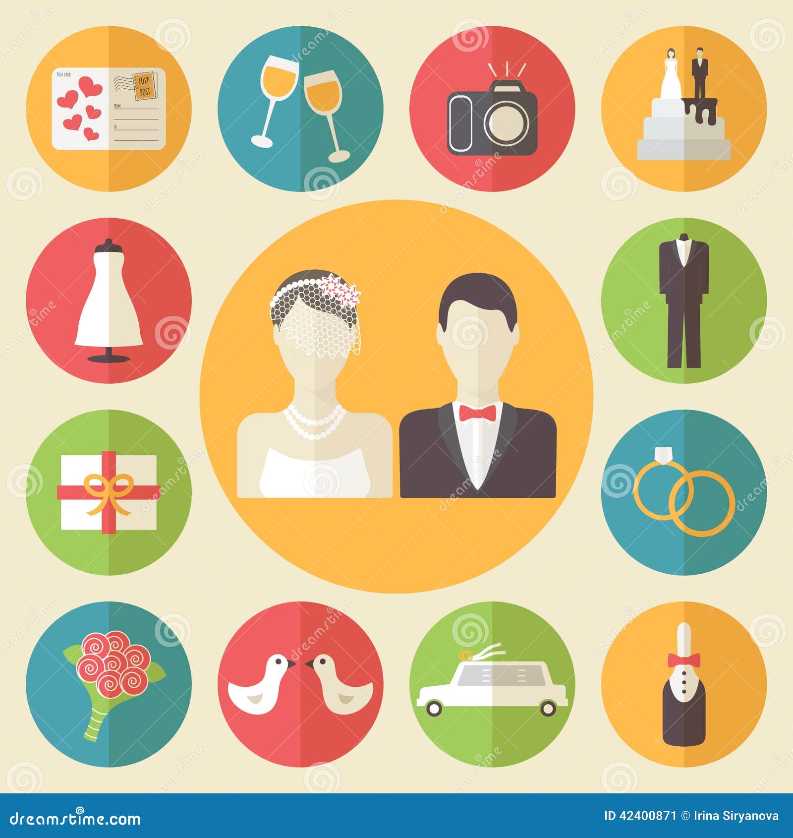 Wedding Icons Set, Flat Design Vector Stock Vector - Illustration of ...