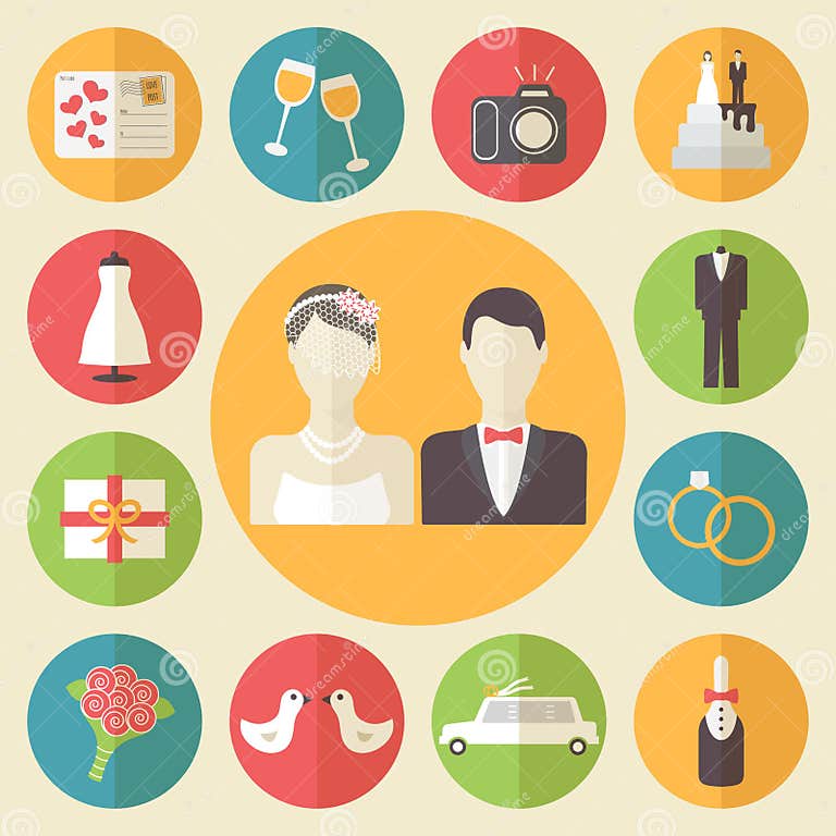 Wedding Icons Set, Flat Design Vector Stock Vector - Illustration of ...