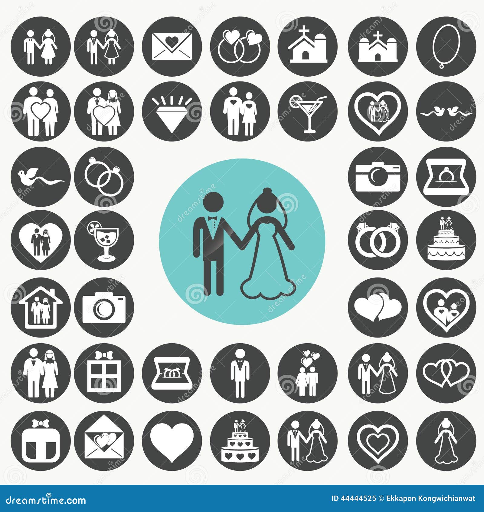 Wedding icons set. stock illustration. Illustration of dance - 44444525