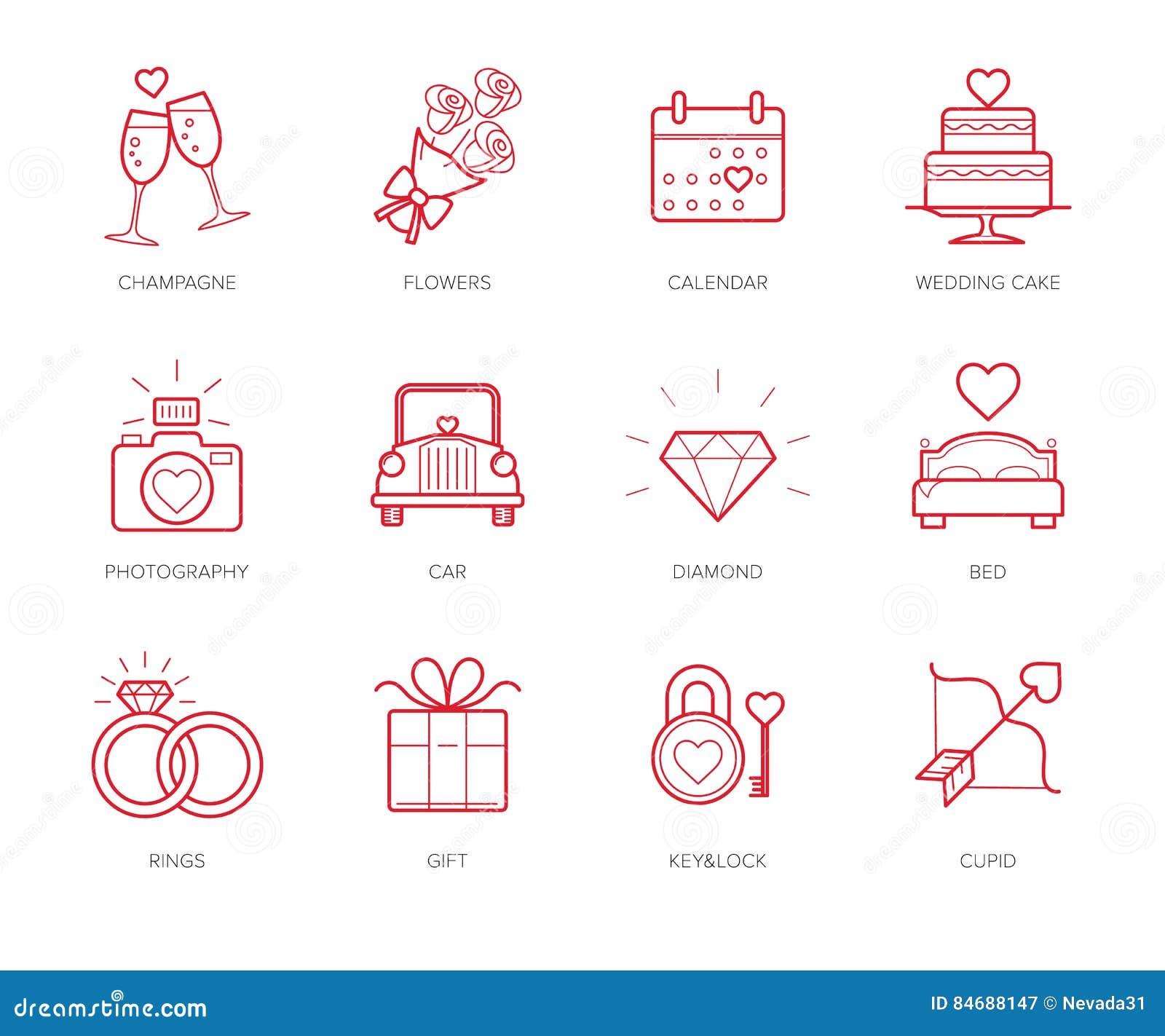 Wedding icons set stock illustration. Illustration of greetings - 84688147
