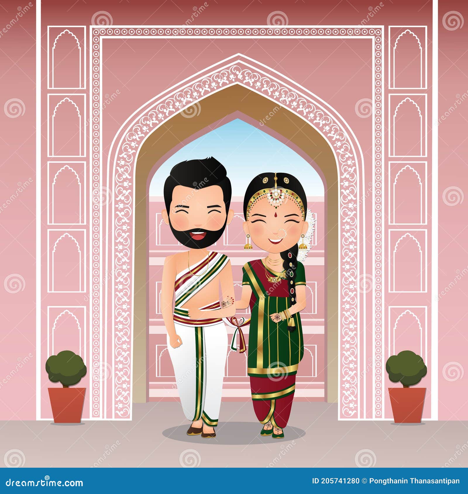 Wedding Invitation Card the Bride and Groom Cute Couple in Traditional ...