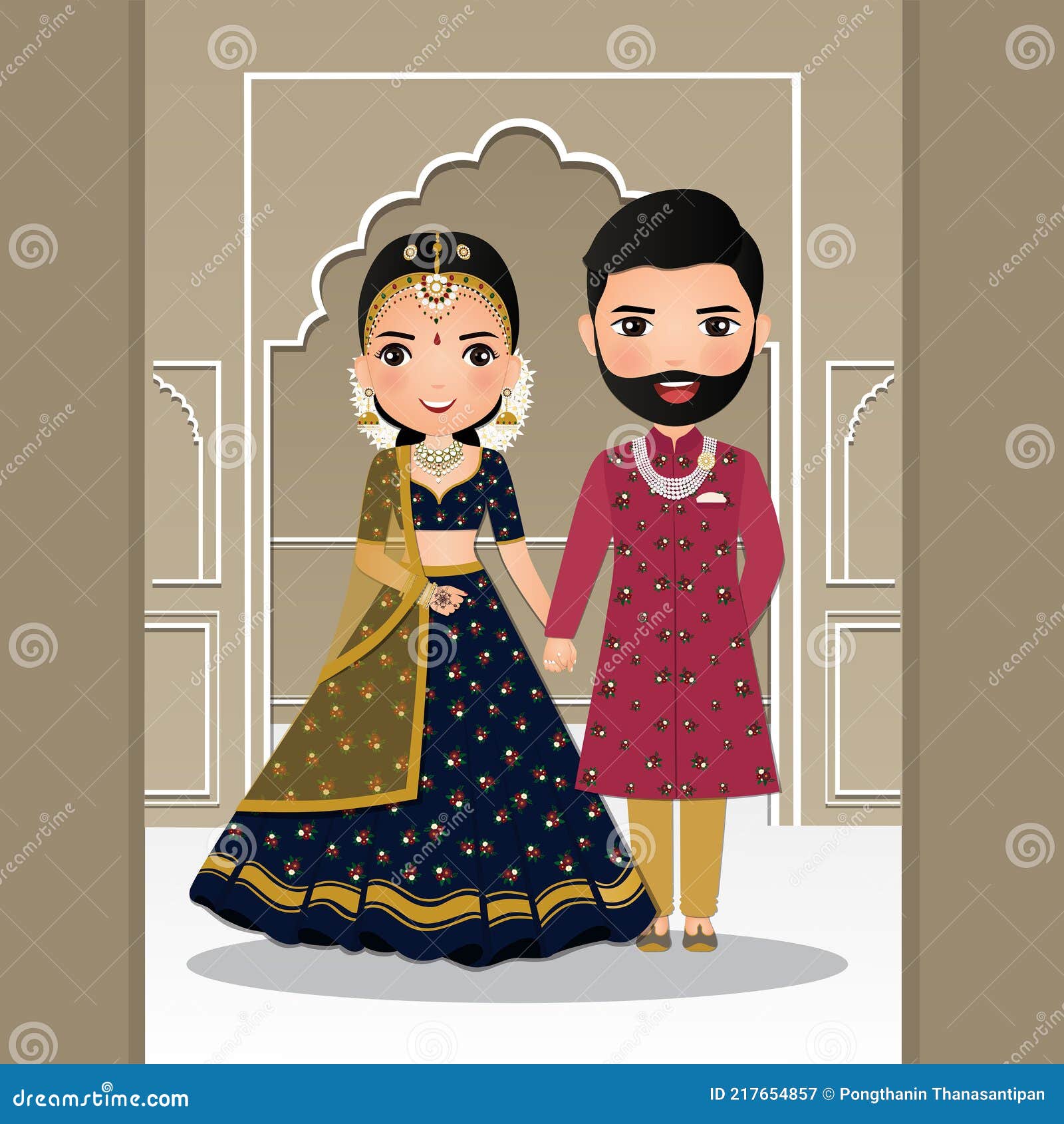 Wedding Invitation Card the Bride and Groom Cute Couple in Traditional ...